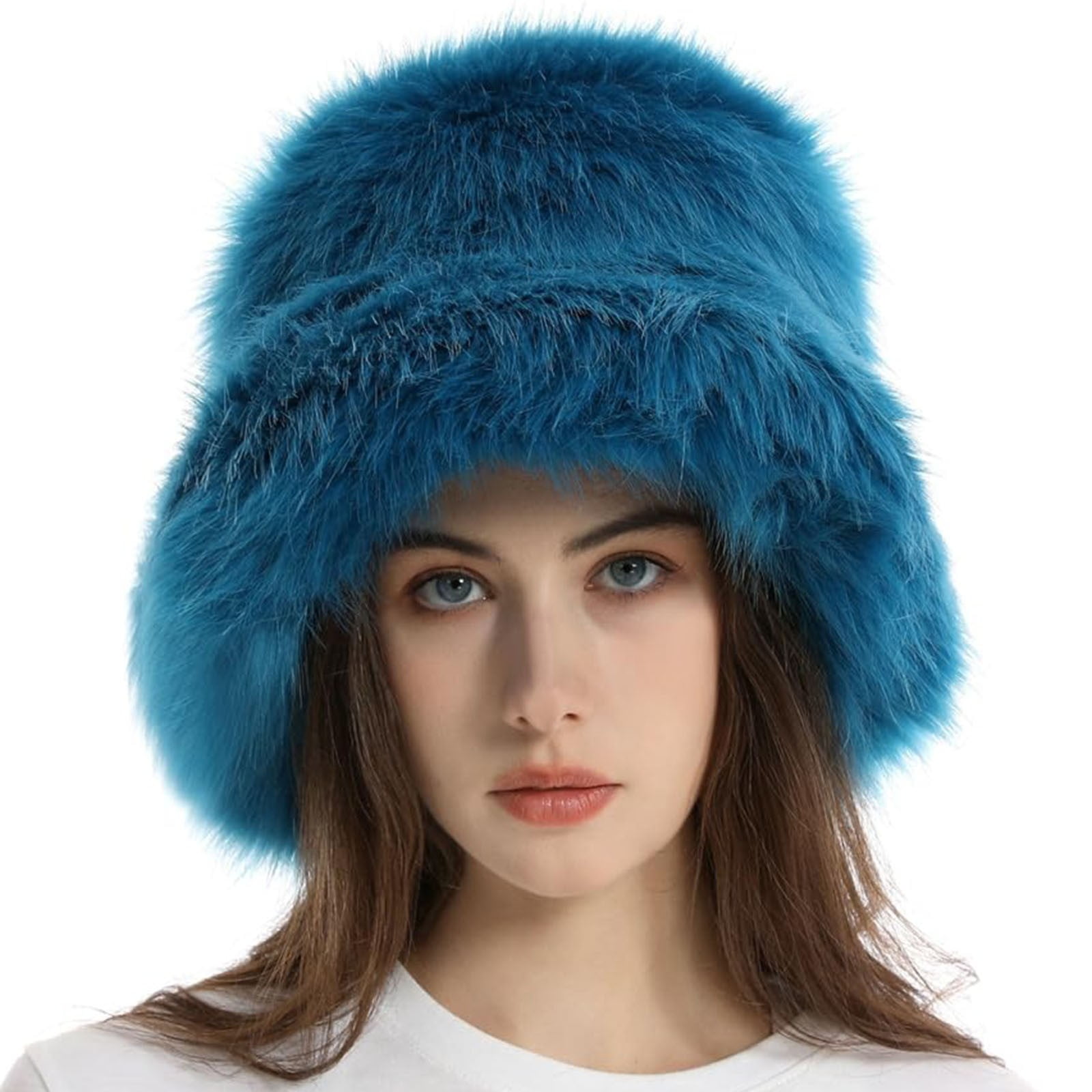 IDALL Hats for Women,Straw Hat Fuzzy Bucket Hat Fashion Warm Winter Hat ...