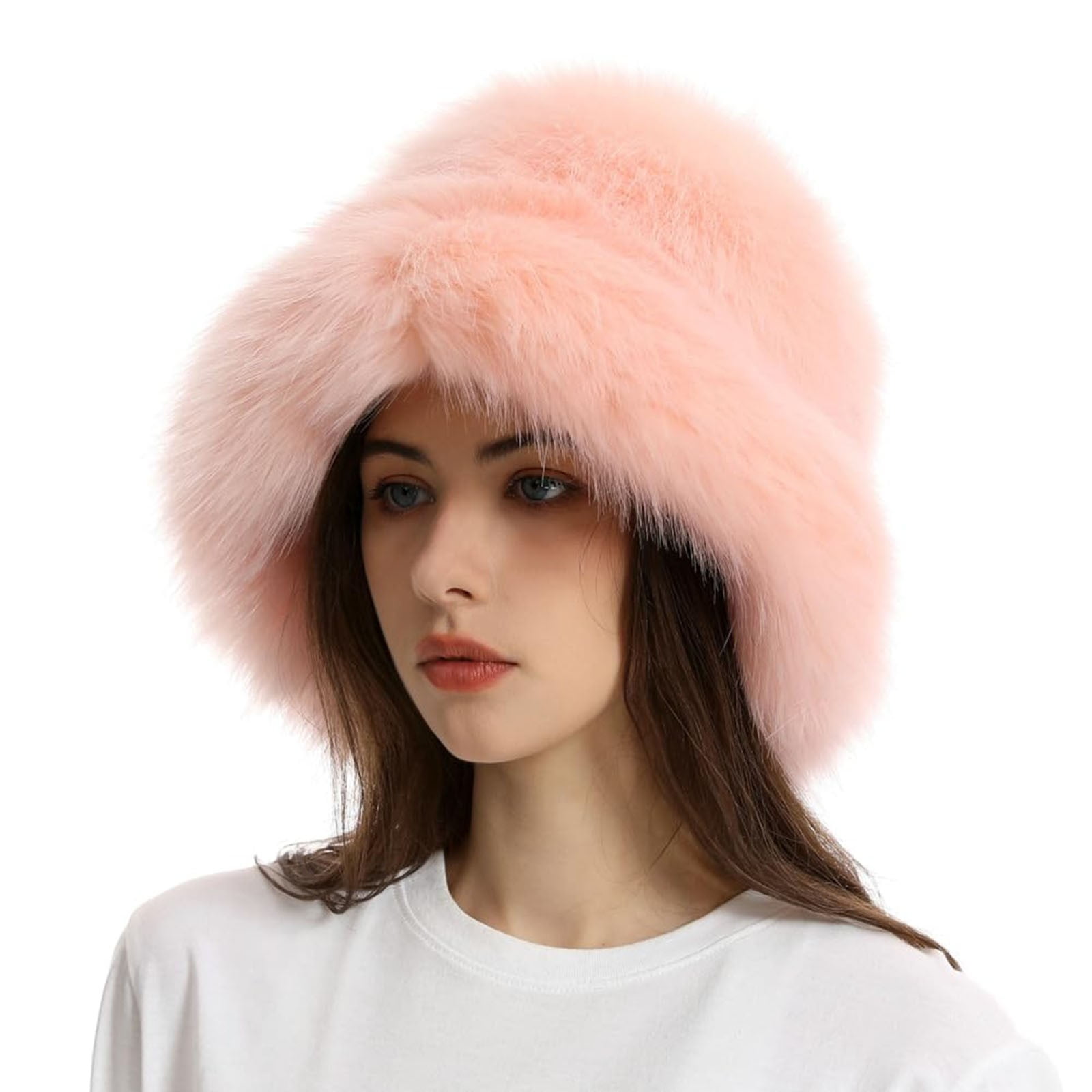 IDALL Hats for Women,Straw Hat Fuzzy Bucket Hat Fashion Warm Winter Hat ...