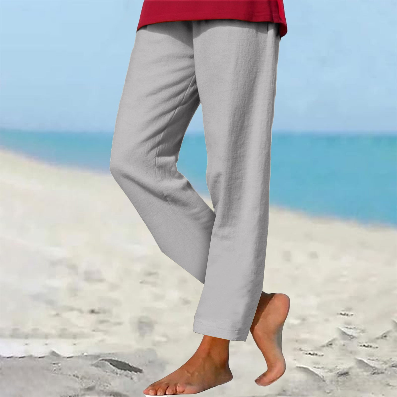 IDALL Linen Pants Women Petite Pants Cotton Linen Straight Leg Pants ...