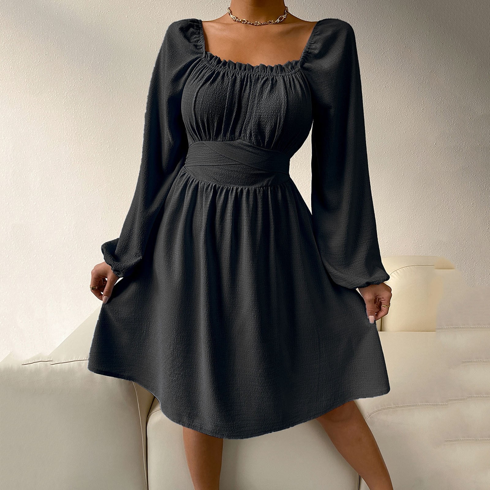 IDALL Long Sleeve Dress,Petite Dresses Long Sleeve able Pullover Square ...