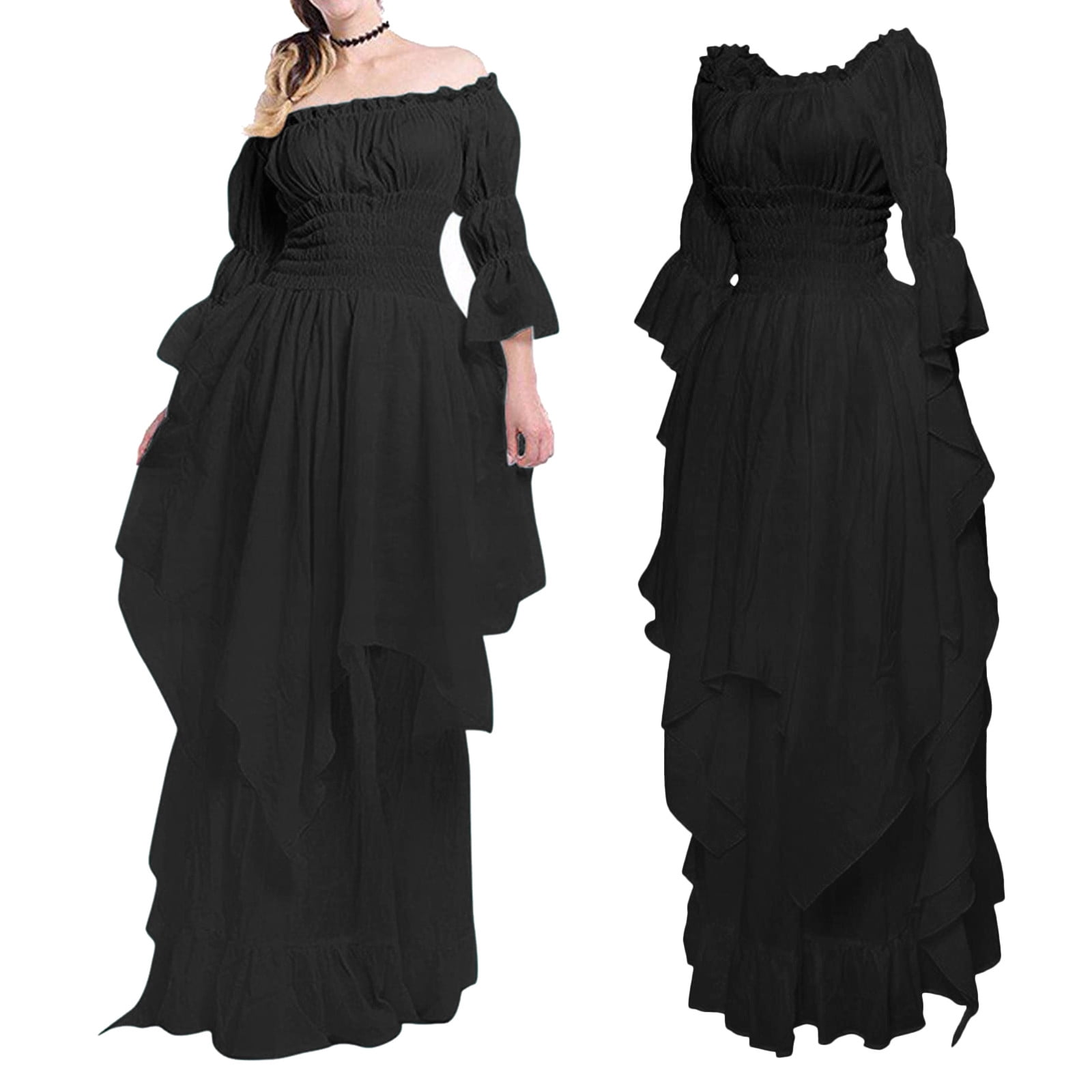 Idall Maxi Dresseslong Sleeve Dress Womens High Low Dress Puff Sleeve Off Shoulder Ruffle
