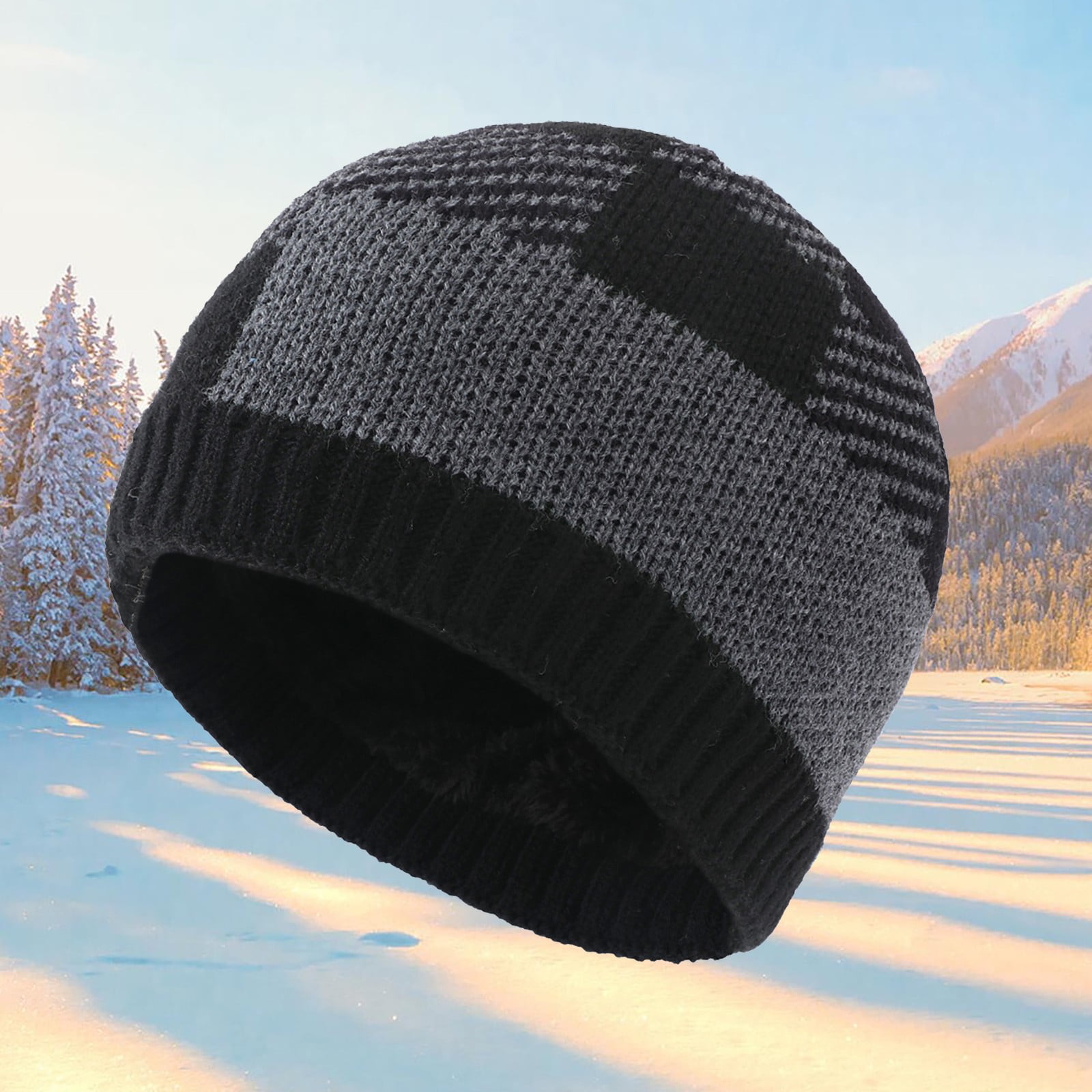 IDALL Mens Hats,Winter Hats Winter Fleece Warm Hat Plaid Knitted Hat ...