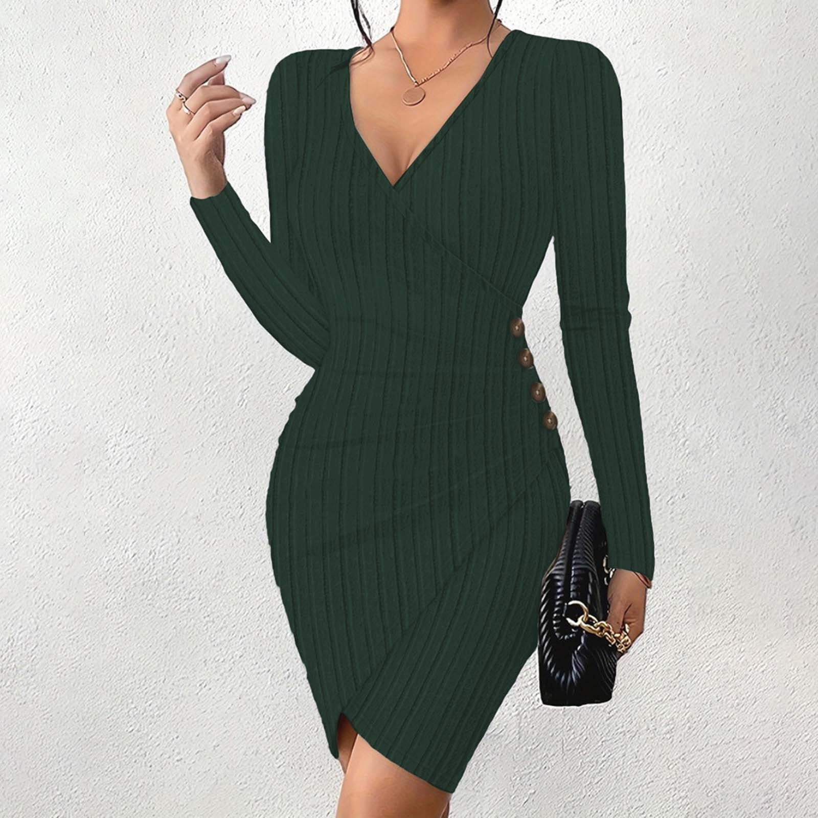 Idall Midi Dresses Long Sleeve Dress Womens Sexy Long Sleeve V Neck