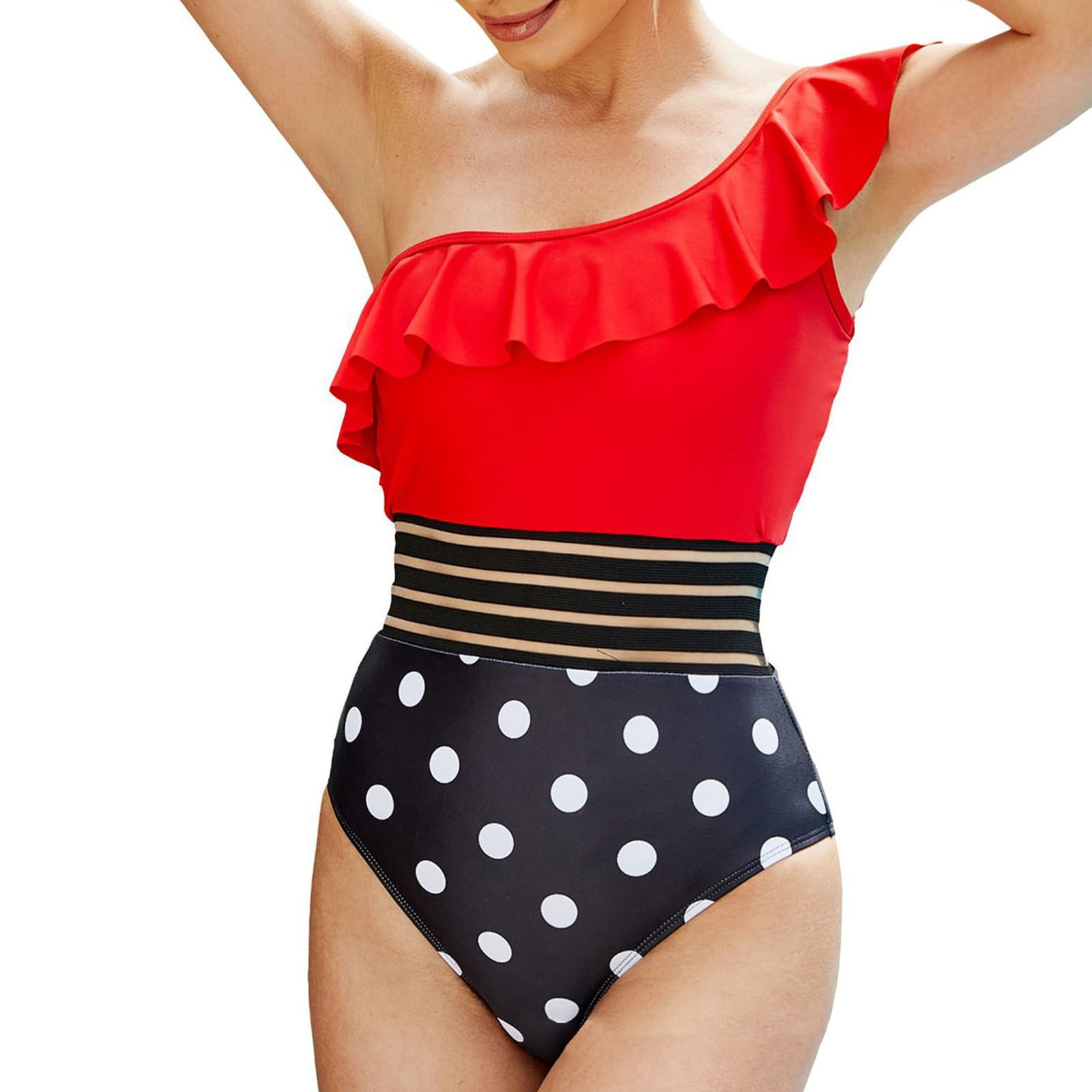 Idall One Piece Swimsuit Womenbathing Suit Womens One Shoulder Ruffled High Waisted Webbing