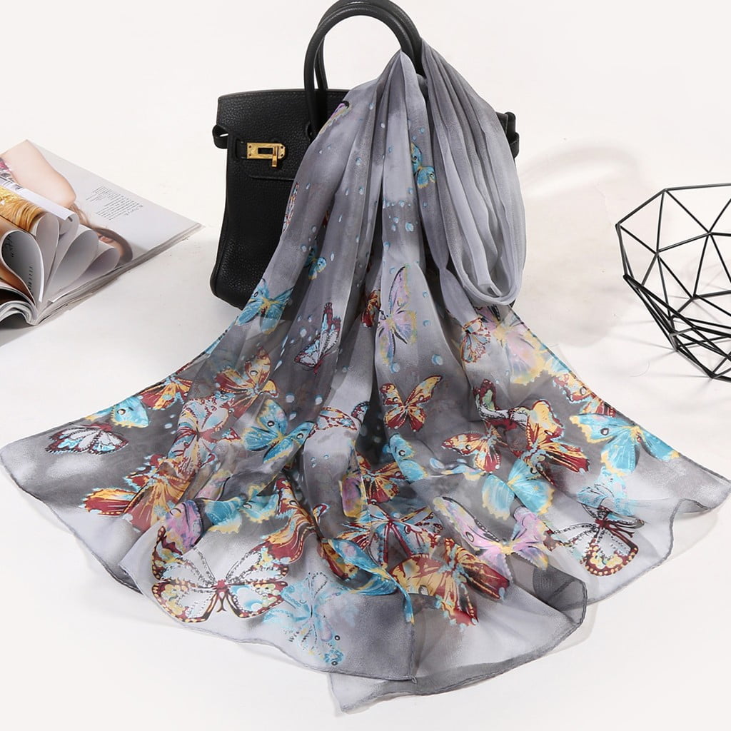 IDALL Scarf for Women,Silk Scarf 160*50cm Women Flower Print Long Soft ...