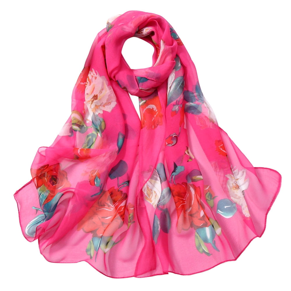 IDALL Scarf for Women,Silk Scarf Fashion Women Roses Printing Long Soft ...
