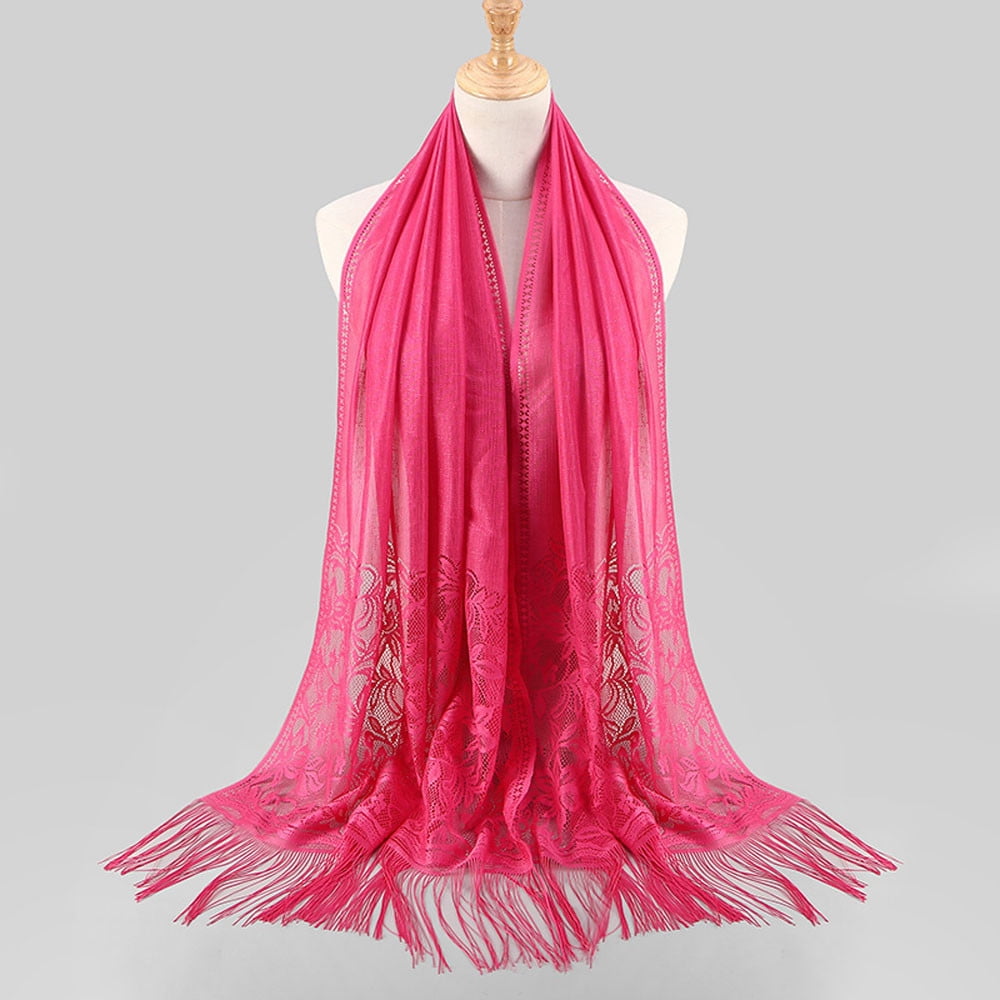 IDALL Scarf for Women,Silk Scarf Women Muslim Islamic Tassel Lace ...