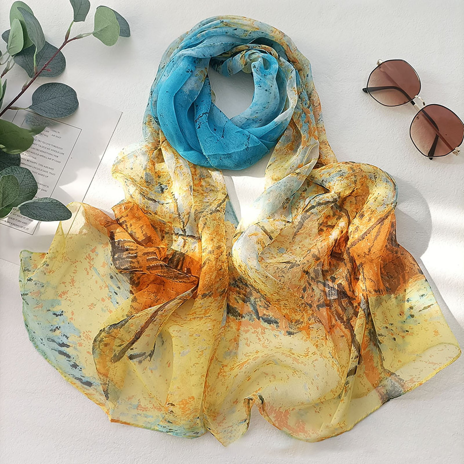 IDALL Silk Scarf,Satin Scarf Women's Summer Sunscreen Scarf Beach Scarf ...