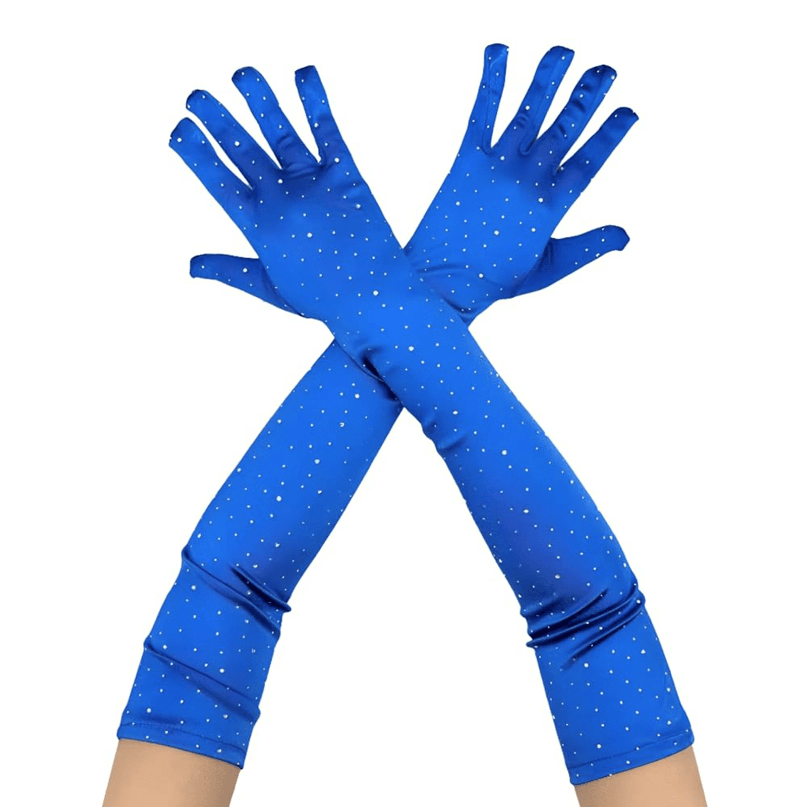 IDALL Sparkly Rhinestone Long Gloves Fingerless Mesh Elbow Length Arm ...