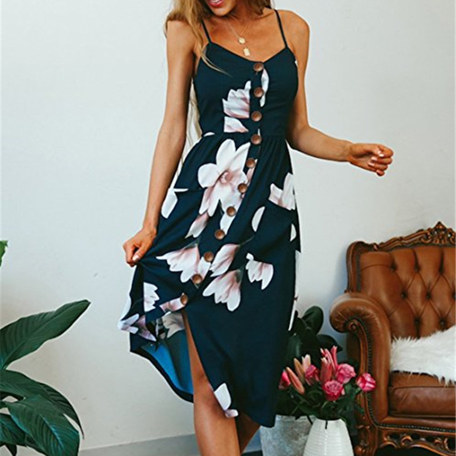 Idall Summer Dresses Boho Dresses Boho Sundress Casual Round Neck