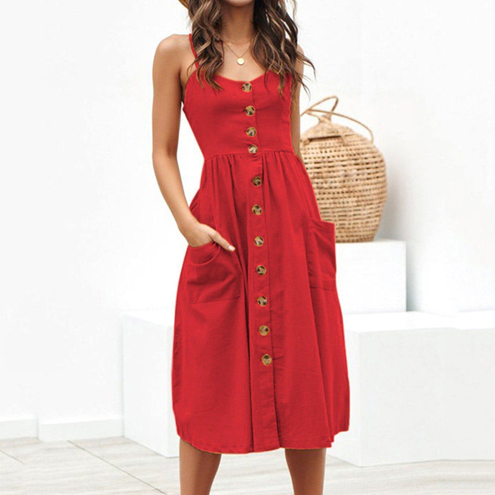 IDALL Summer Dresses,Boho Dresses Boho Sundress Casual Round Neck ...