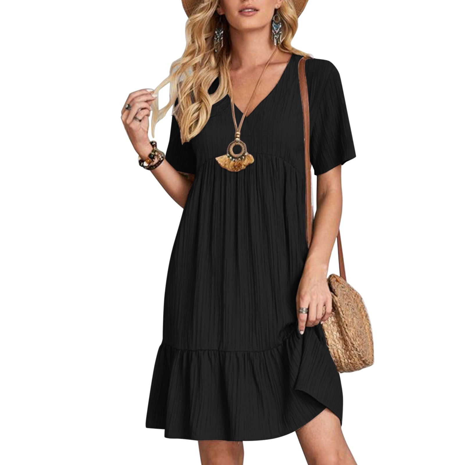 IDALL Summer Dresses,Casual Dresses Linen Dresses Casual T Shirt Dress ...