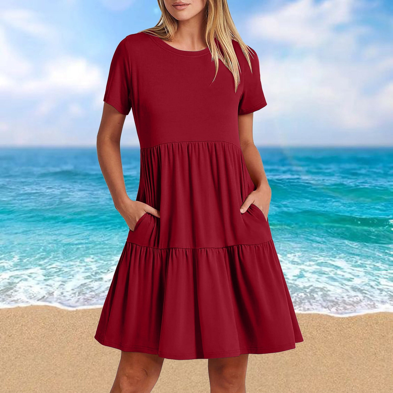 IDALL Summer Dresses,Casual Dresses Pleated Summer Casual Short Sleeved ...