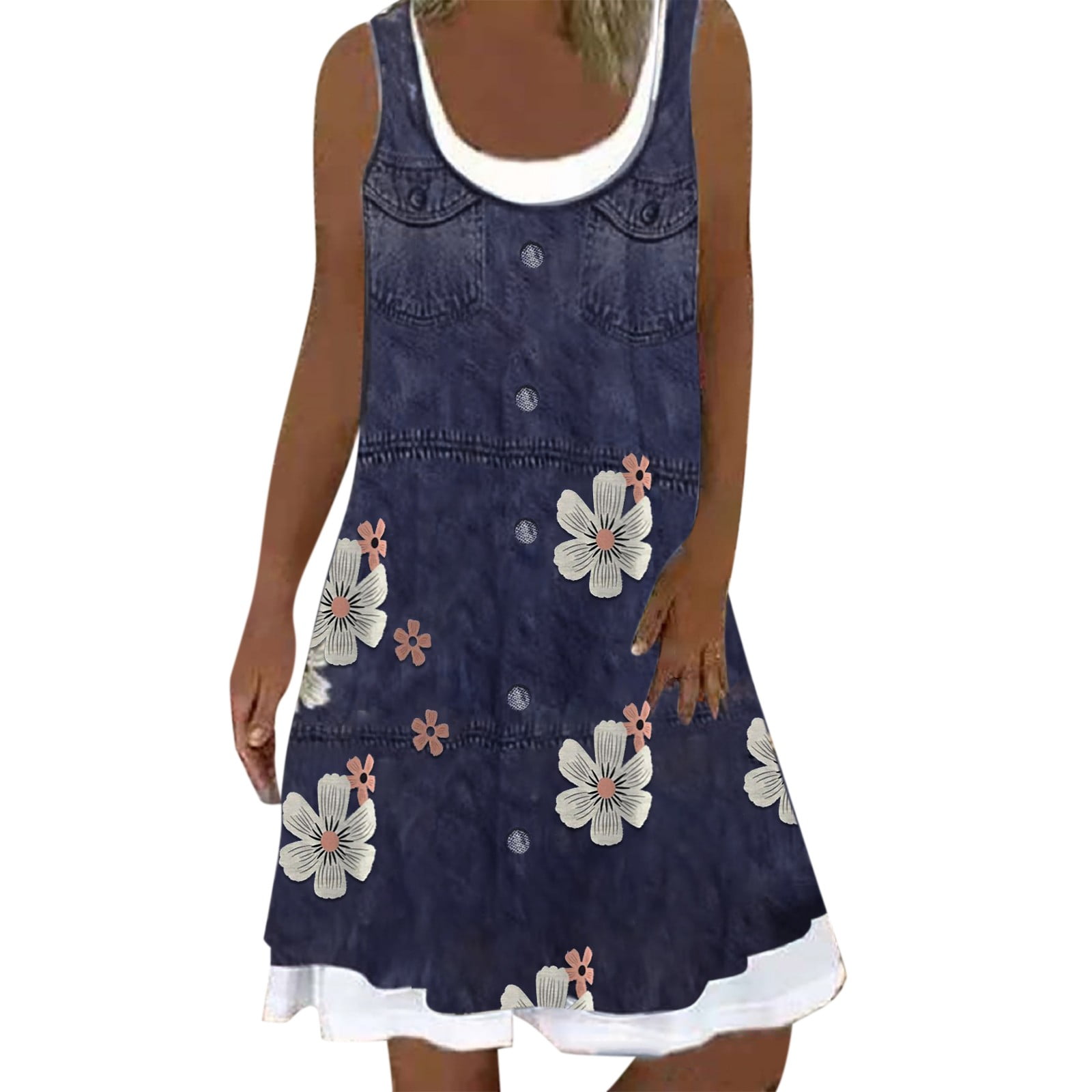 IDALL Summer Dresses,Denim Dress Ladies Summer Sleeveless U Neck A Line ...