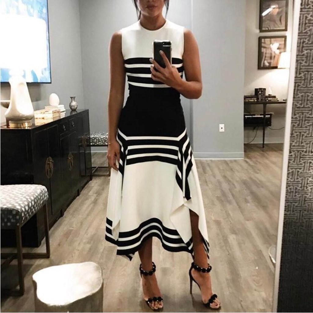 IDALL Summer Dresses,Maxi Dresses Midi Casual Stripe Neck Party Women ...