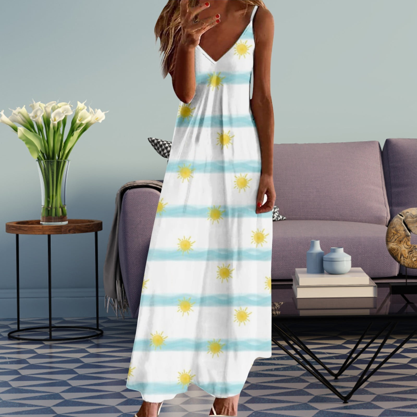 IDALL Summer Dresses,Maxi Dresses Spaghetti Strap Dress Trendy ...