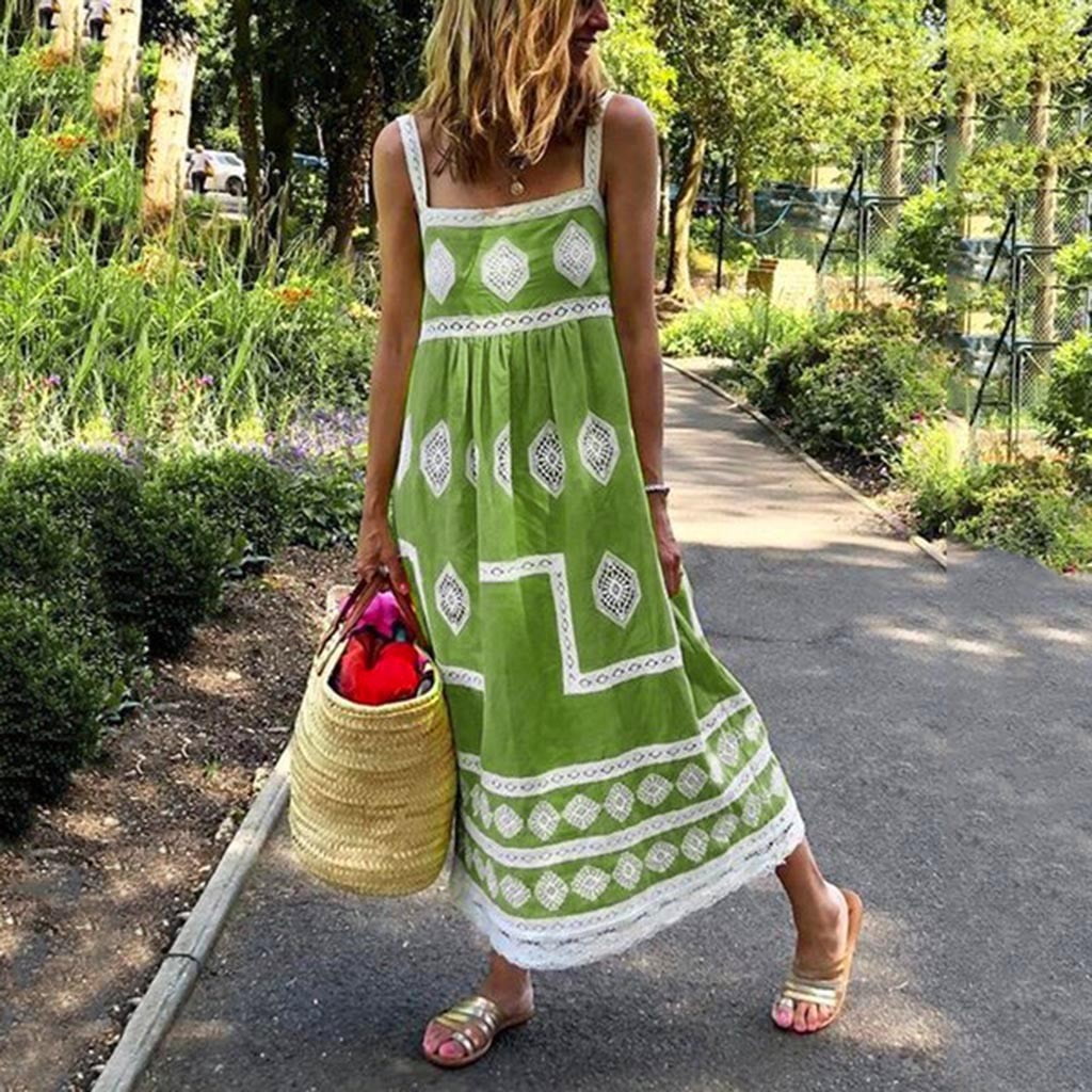 Idall Summer Dressesmaxi Dresses Women Summer Boho Print Beach Holiday Dress Strap Big Swing
