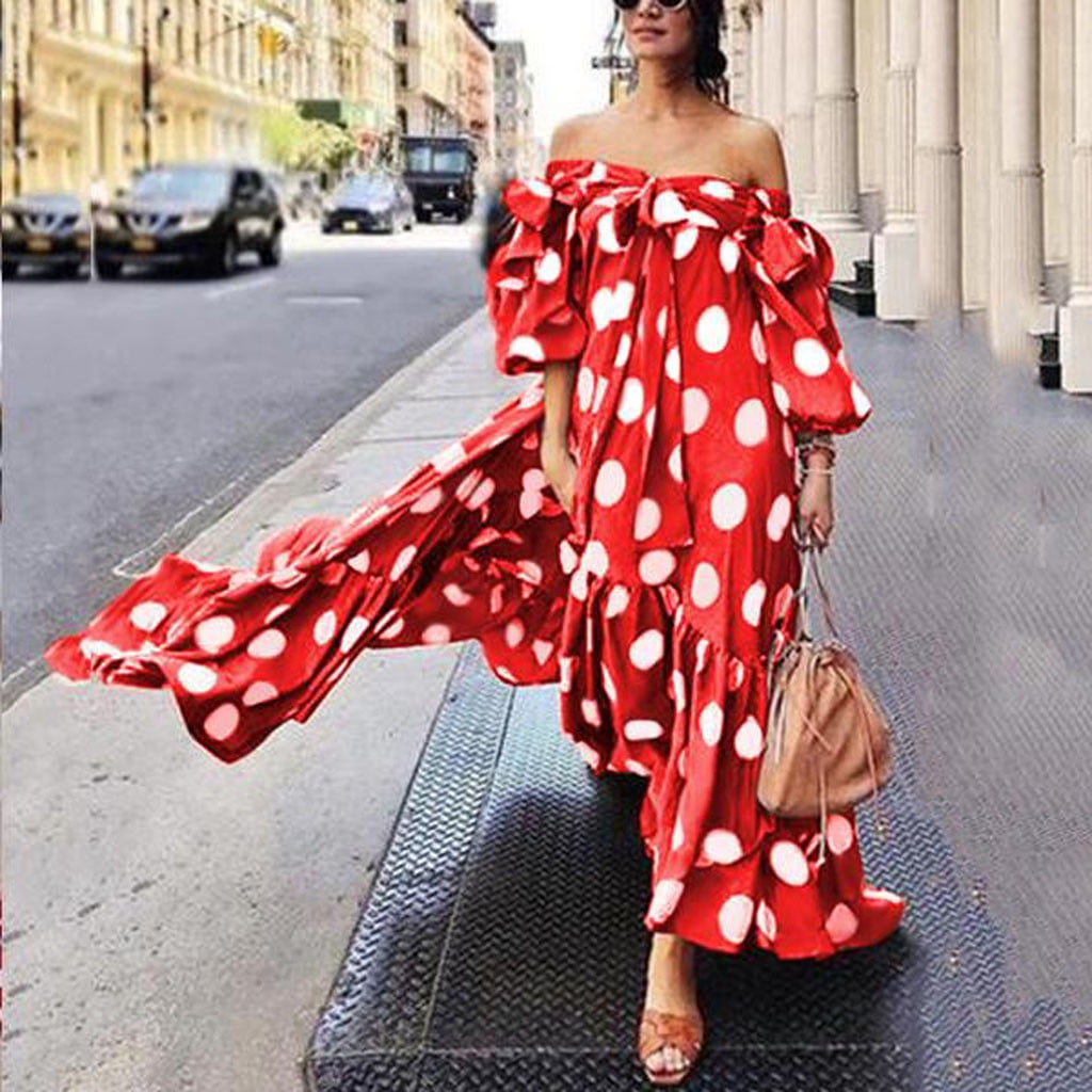 IDALL Summer Dresses,Maxi Dresses Women Fashion Polka Dot Printed Dress ...