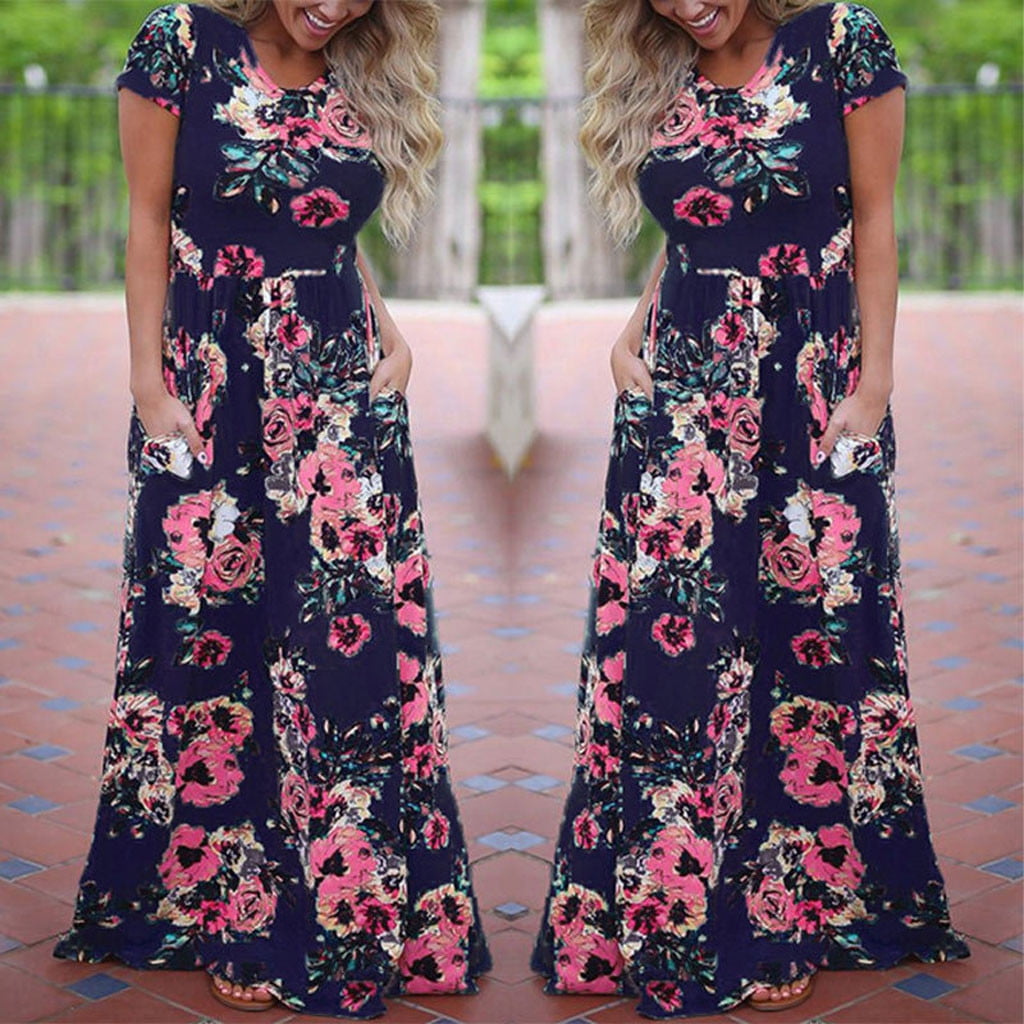 IDALL Summer Dresses,Maxi Dresses Women Spring Summer Casual O-Neck ...