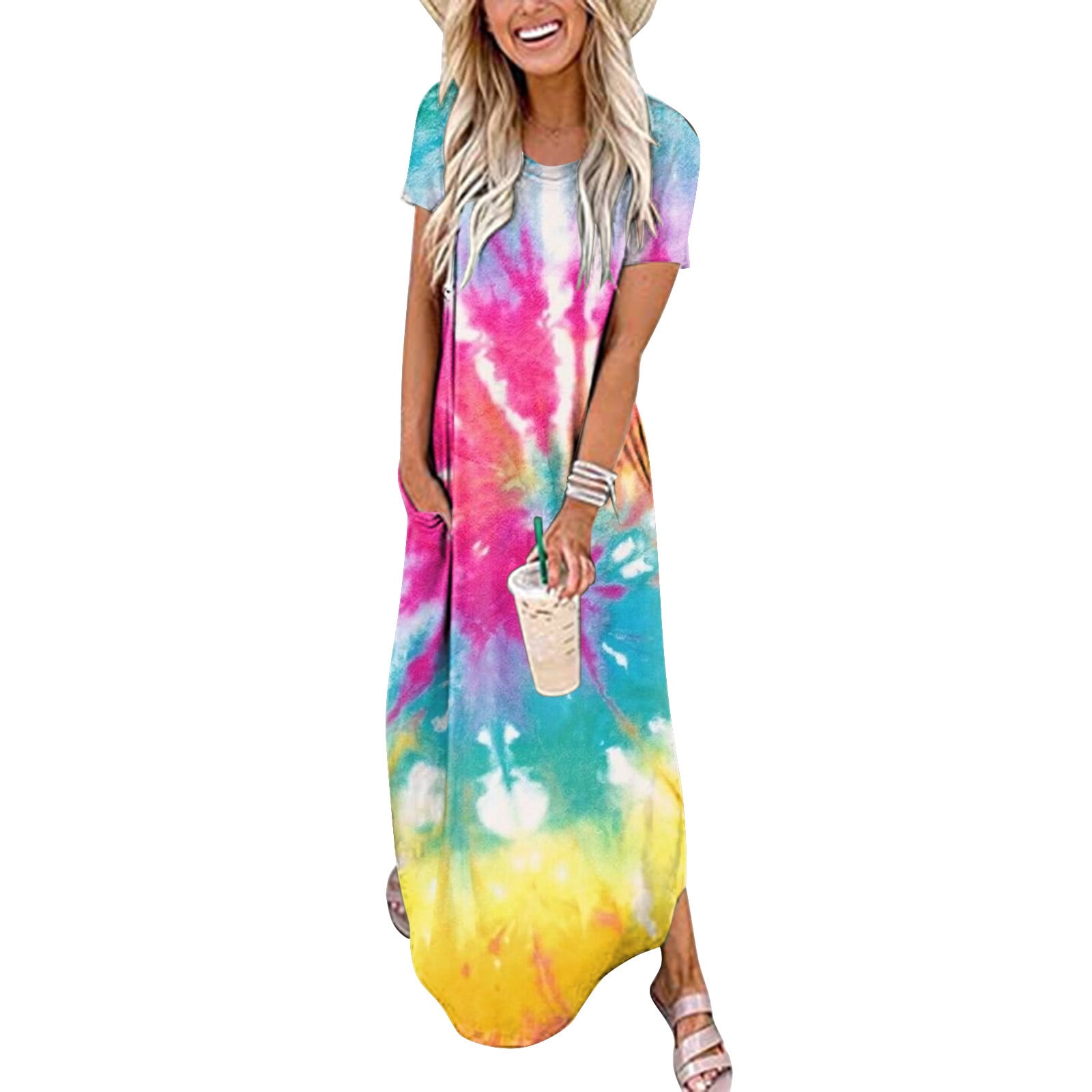 IDALL Summer Dresses,Maxi Dresses Women's Casual Loose Short Sleeve ...