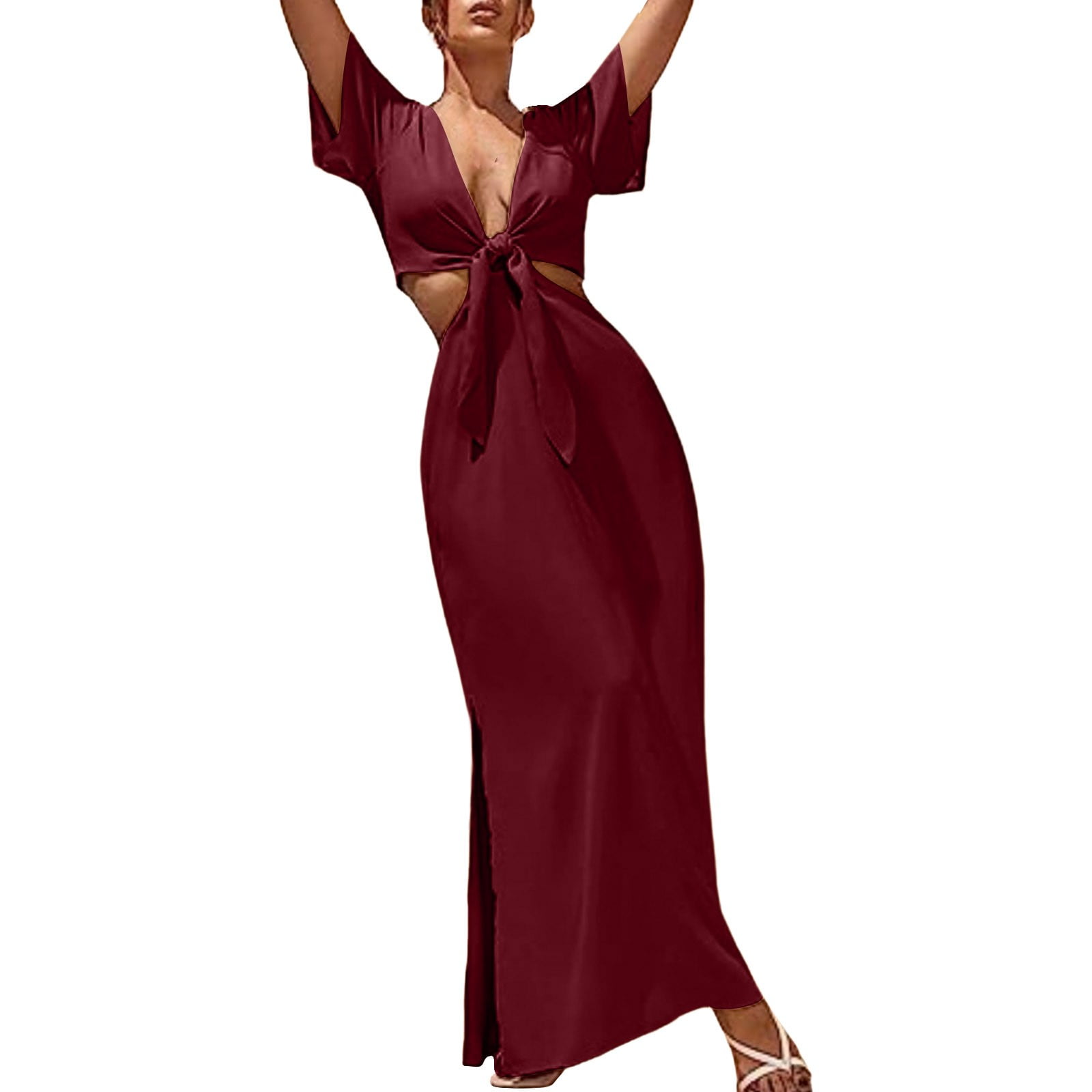 IDALL Summer Dresses,Maxi Dresses Women's Short Sleeve Maxi Dress Tie ...