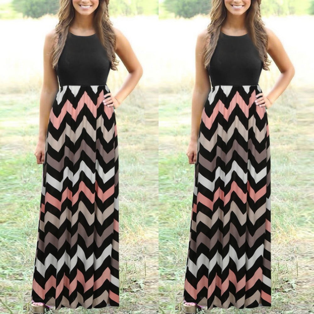 Idall Summer Dresses Maxi Dresses Womens Striped Long Boho Dress Lady