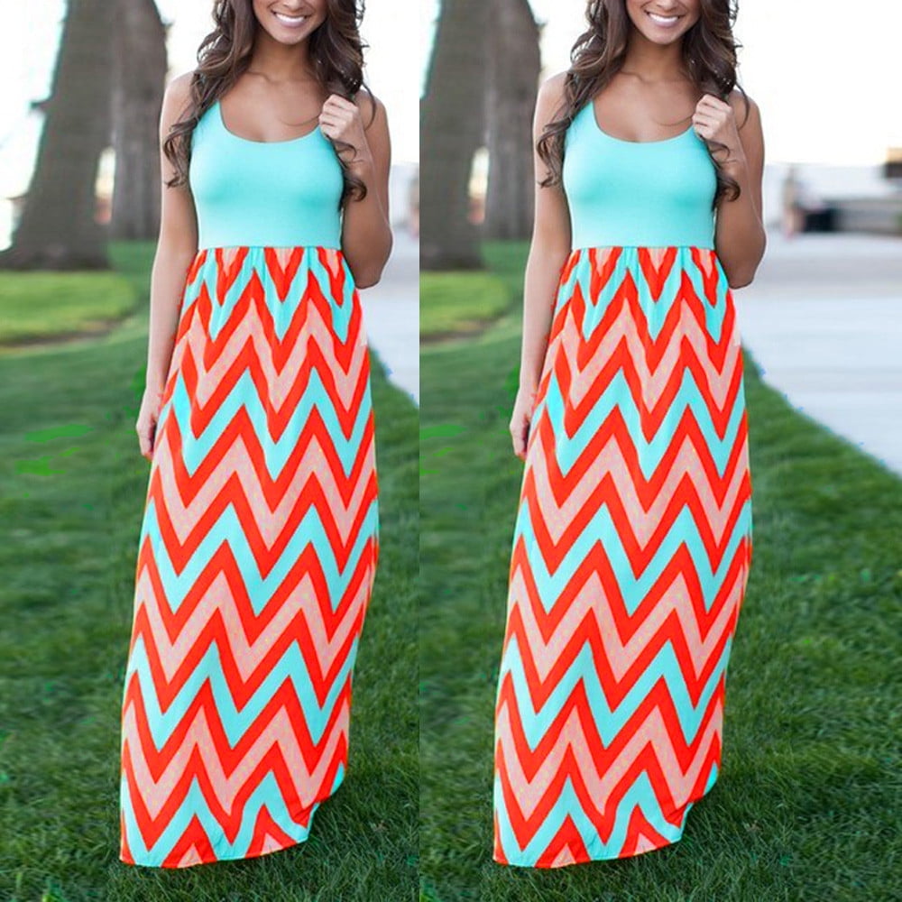 Idall Summer Dresses Maxi Dresses Womens Striped Long Boho Dress Lady