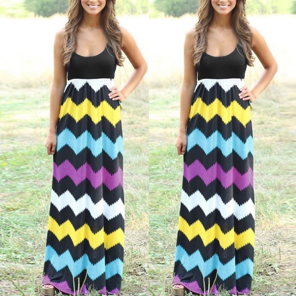 Idall Summer Dresses Maxi Dresses Womens Striped Long Boho Dress Lady