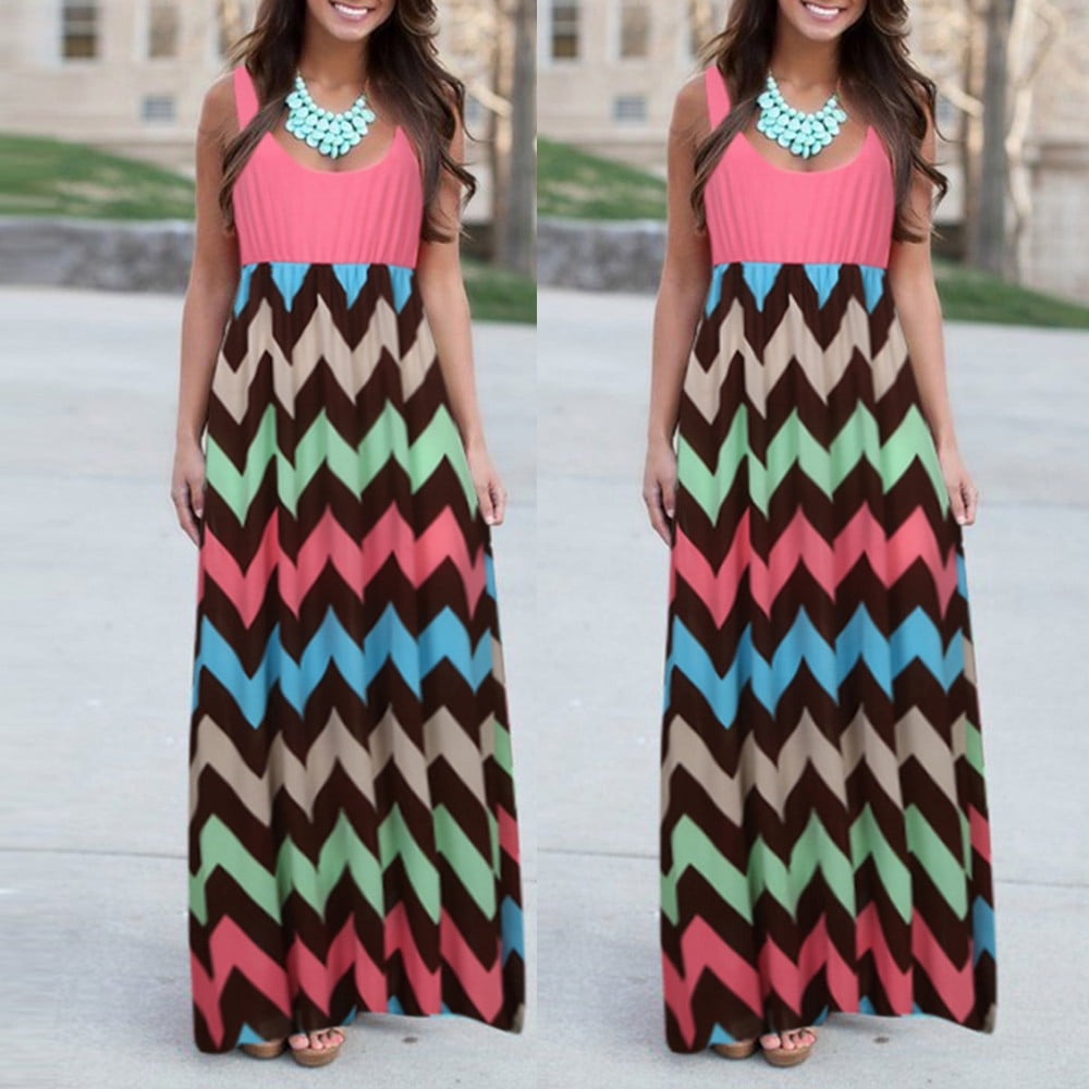 Idall Summer Dresses Maxi Dresses Womens Striped Long Boho Dress Lady
