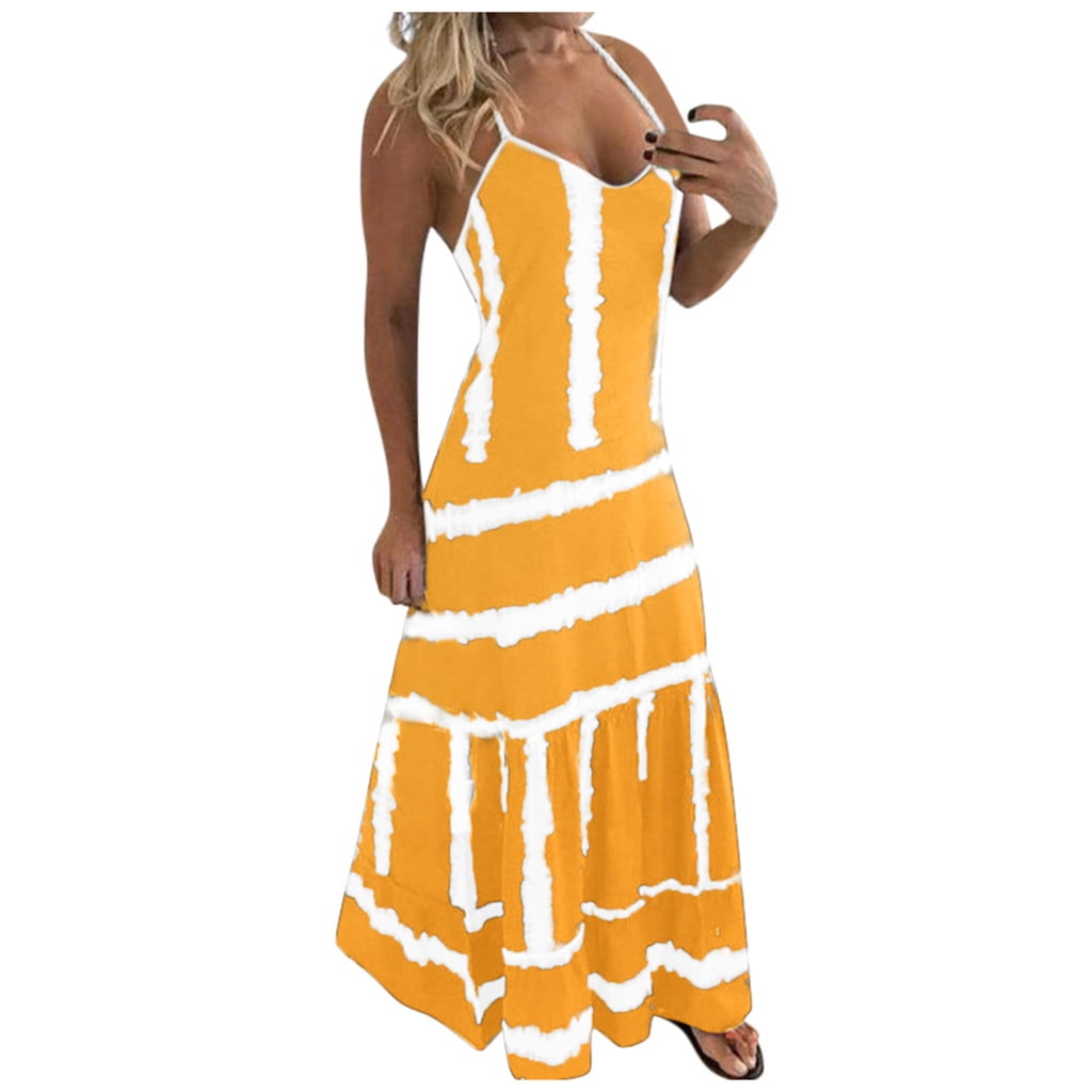 IDALL Summer Dresses,Maxi Dresses Womens Tie-Dye Beach Pullover Maxi ...