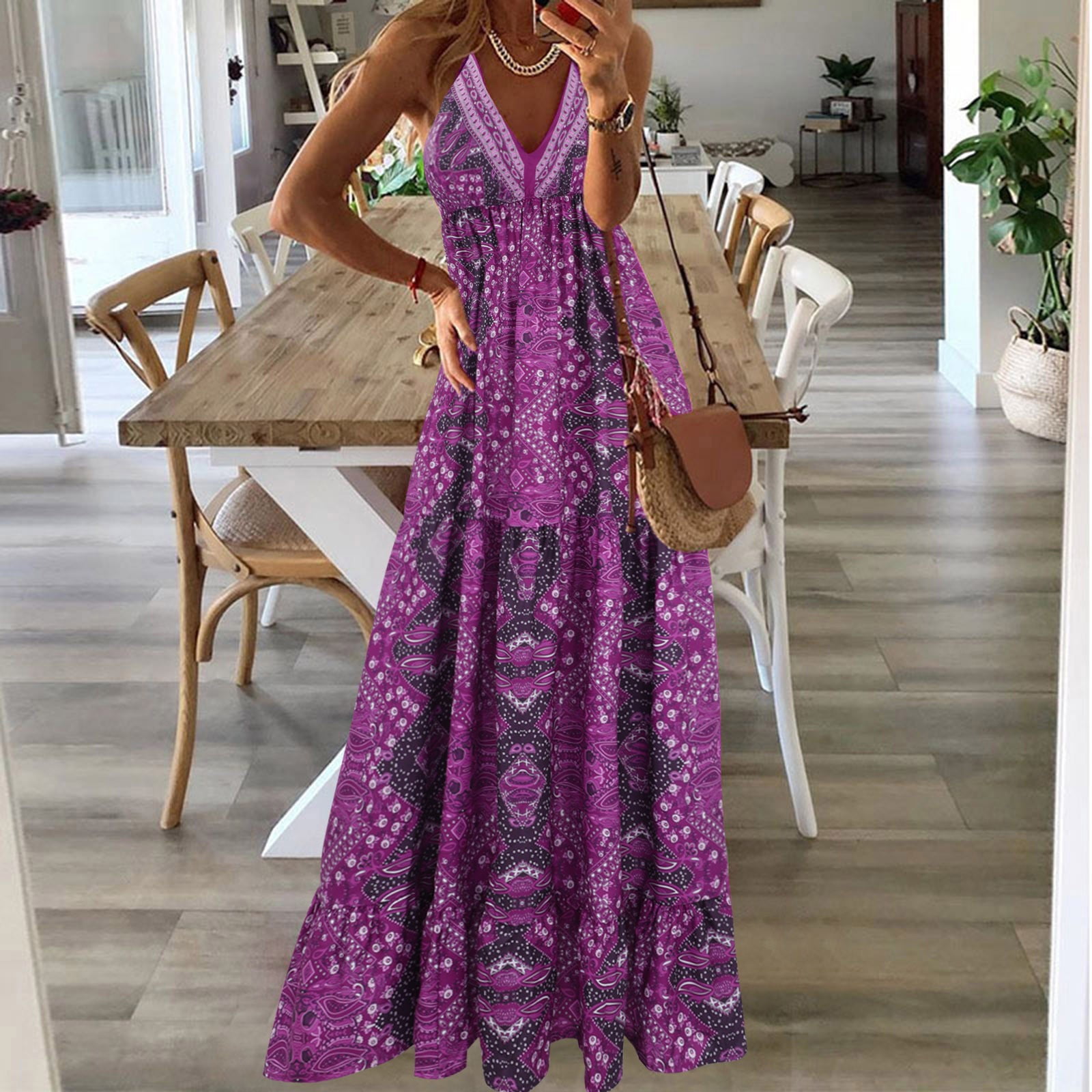 Idall Summer Dresses Maxi Dresses Womens V Neck Sling Floral Long Dress