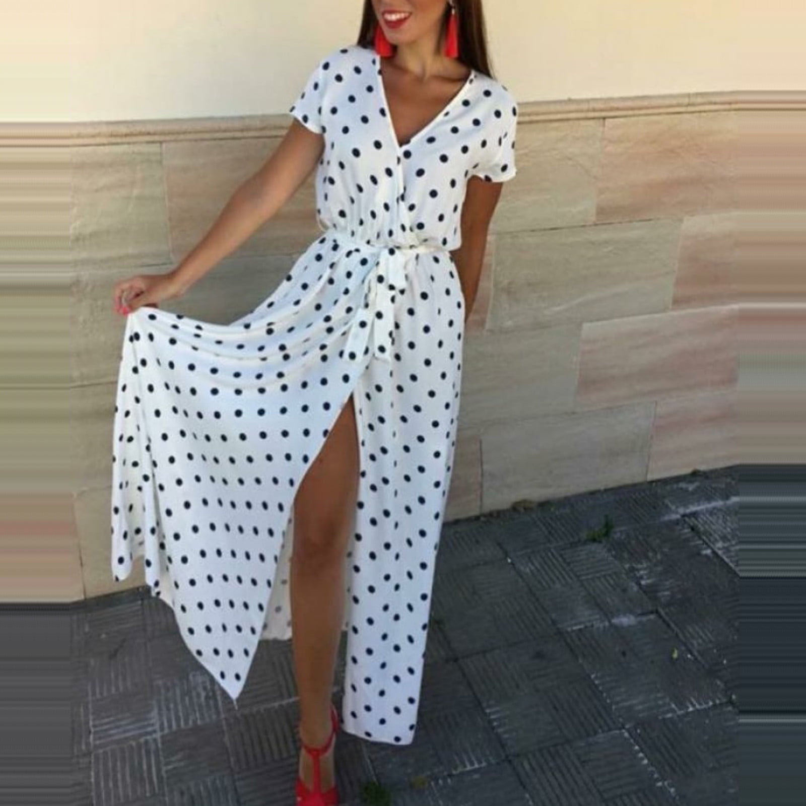 Idall Summer Dresses Midi Dresses Womens Fashion Casual Short Sleeve V