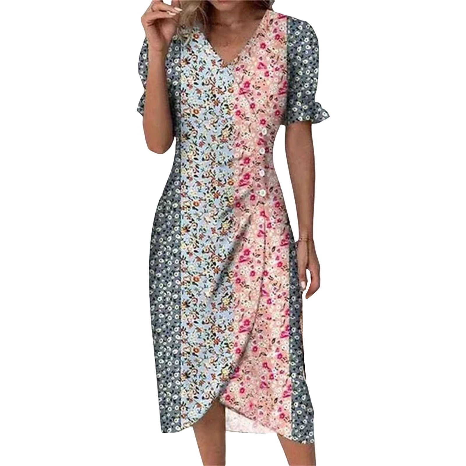 IDALL Summer Dresses,Petite Dresses Multicolor Summer New V Neck ...