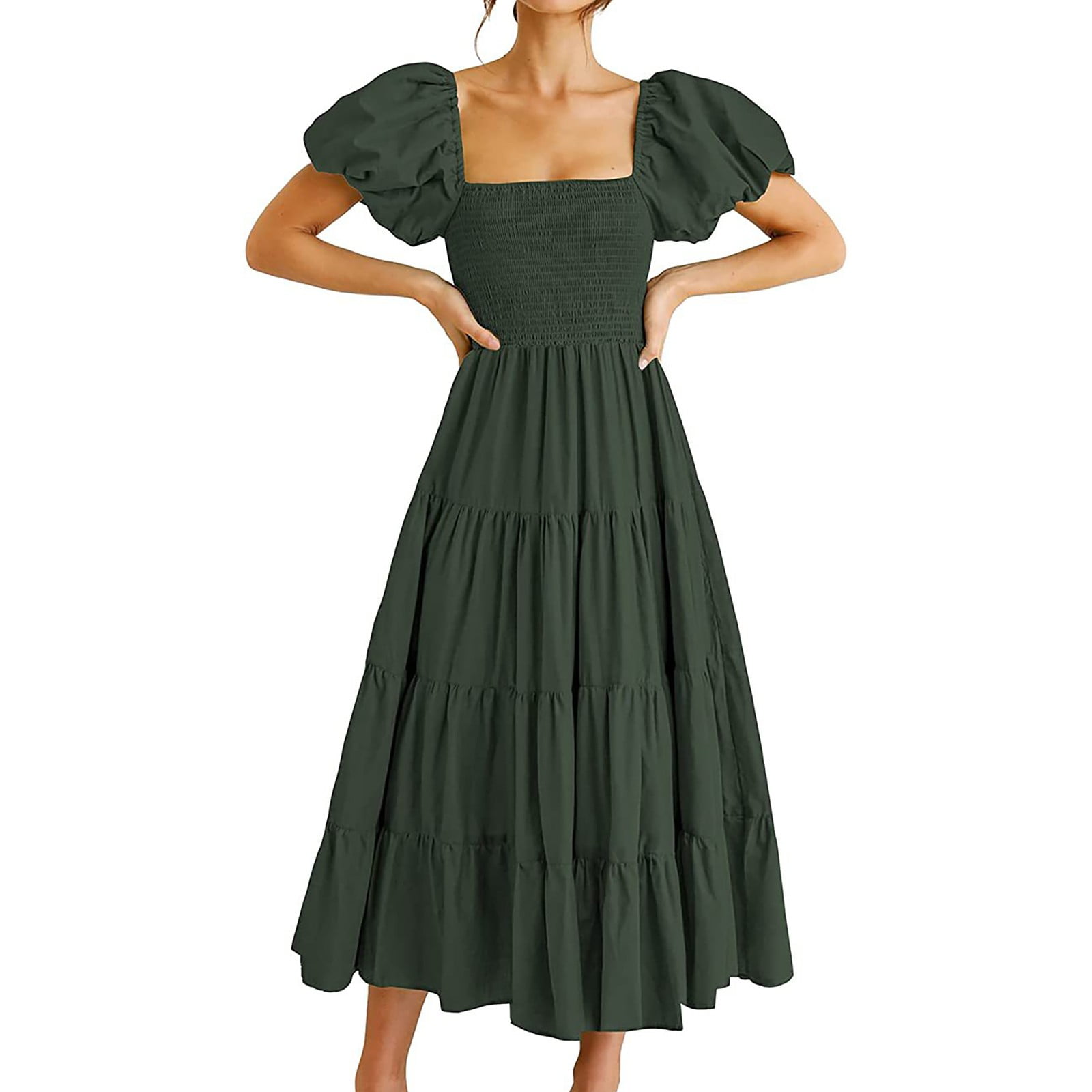 IDALL Summer Dresses,Petite Dresses Square Neck Backless Puff Sleeve ...