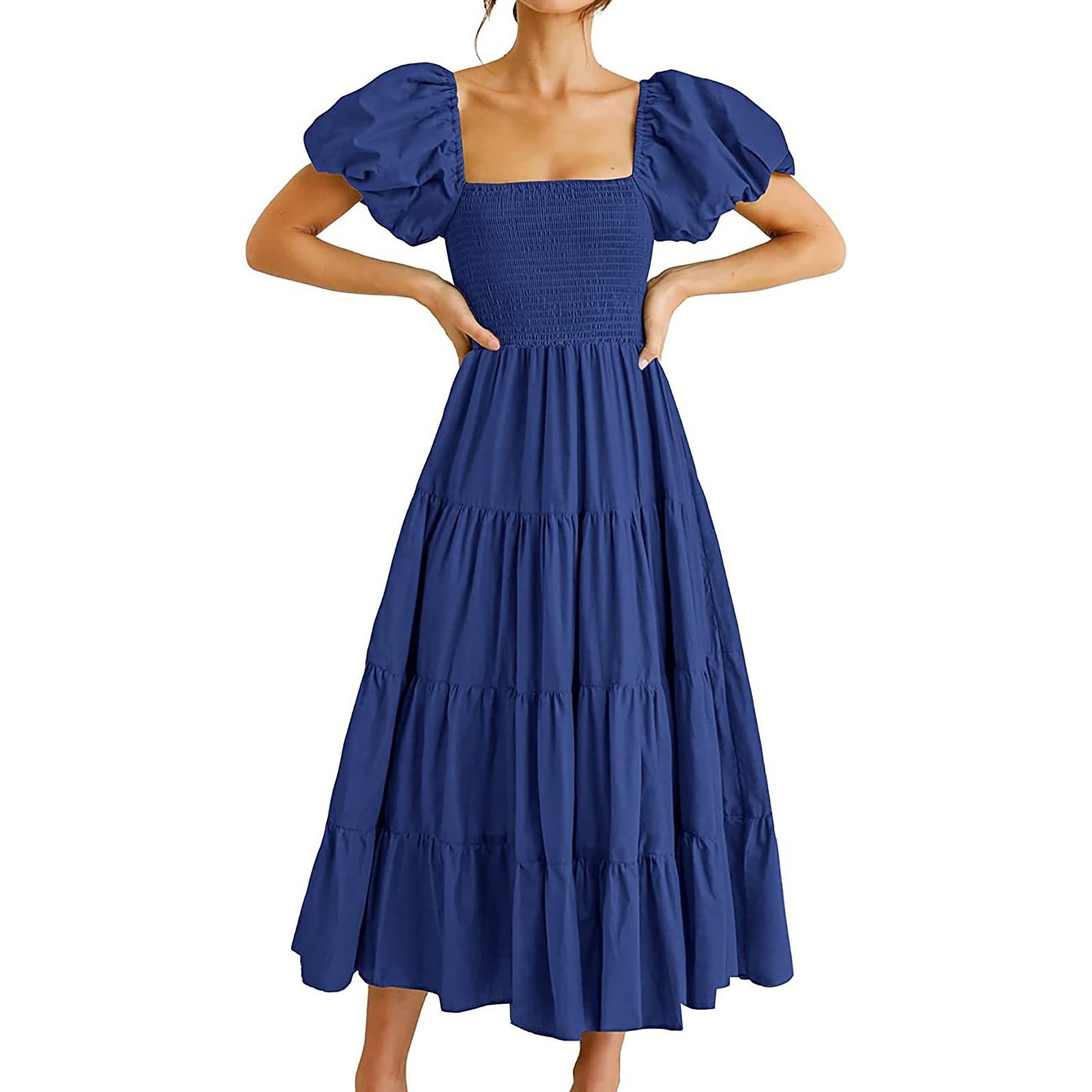 IDALL Summer Dresses,Petite Dresses Square Neck Backless Puff Sleeve ...