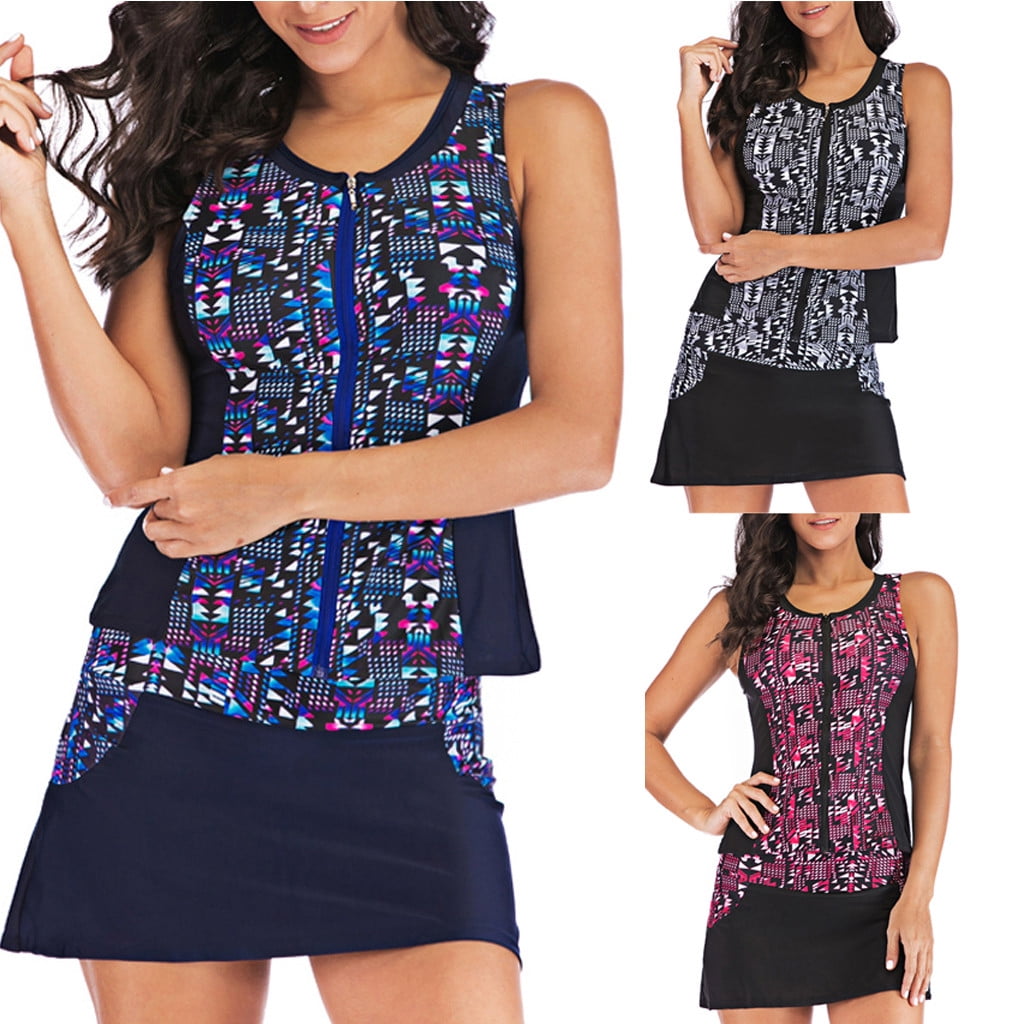 IDALL Tankini Swimsuits Bathing Suit Women oversized printed zip-up ...