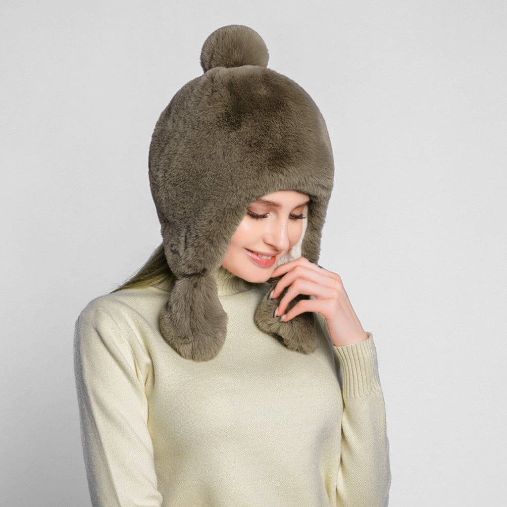 IDALL Trucker Hat,Baseball Cap Ladies Winter Plush Fake Thick Hat Ear ...