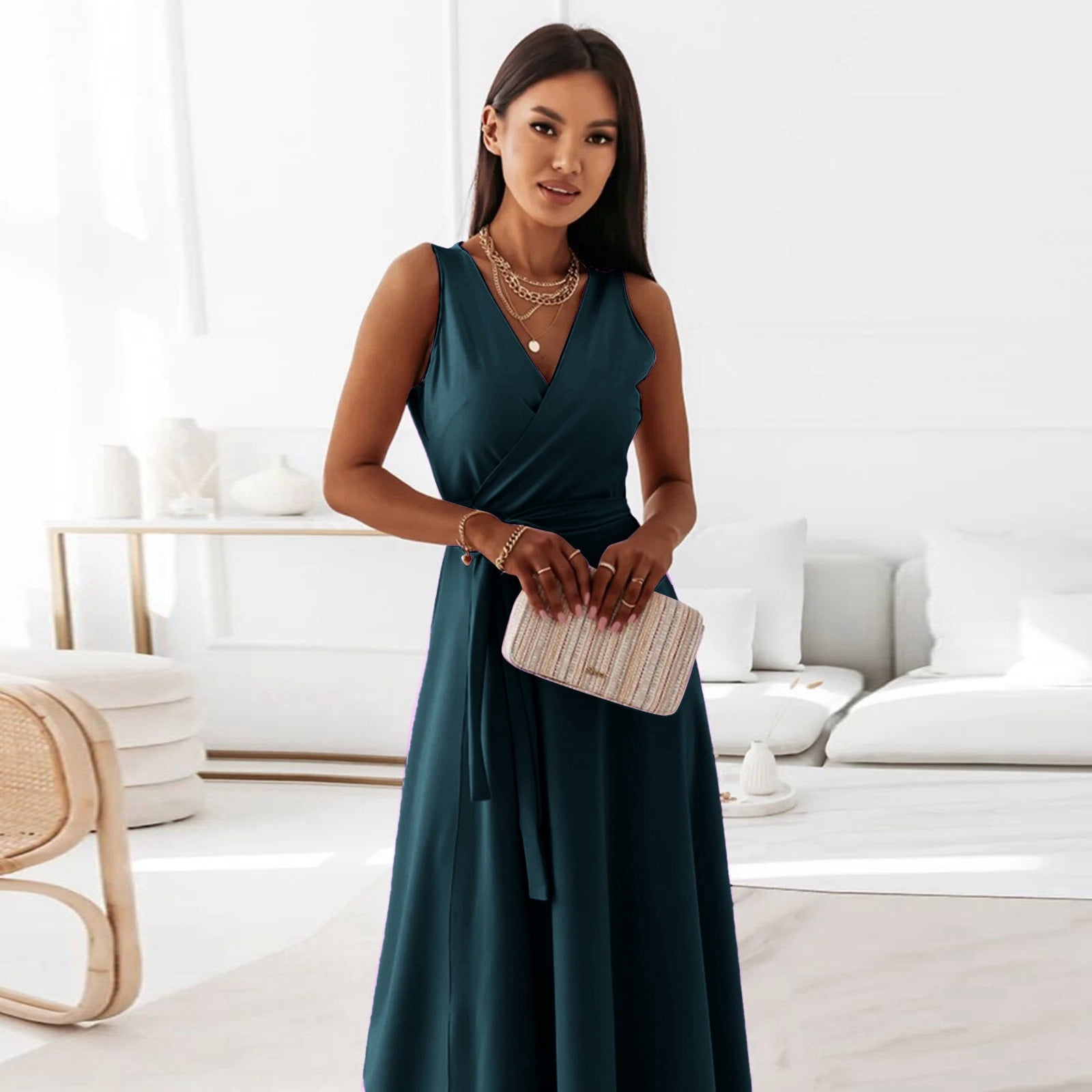 Idall Wedding Guest Dresses Prom Dresses 2023 Summer Dress Solid Color