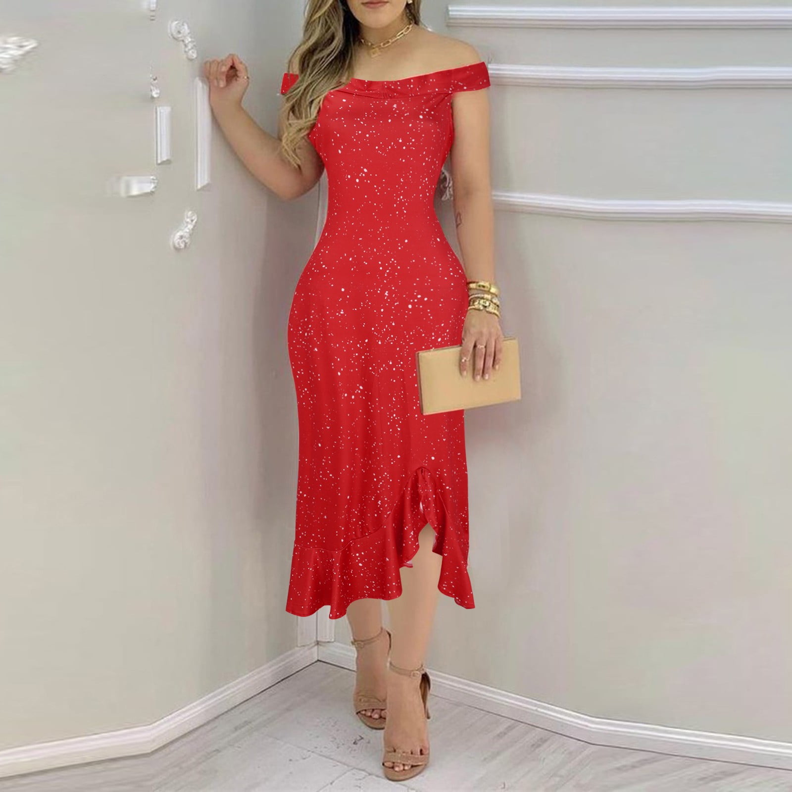 IDALL Wedding Guest Dresses,Prom Dresses Women Fashion Solid Dress ...