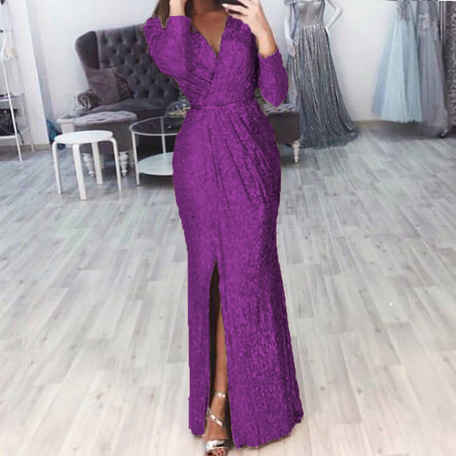 Idall Wedding Guest Dresses Prom Dresses Womens Sexy Sequin Long
