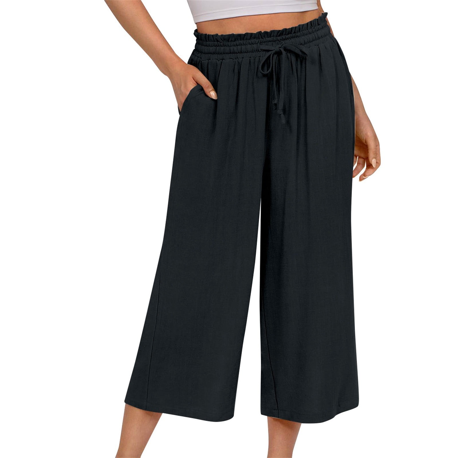 IDALL Wide Leg Pants Woman High Waisted Pants Cotton Linen Pants For ...
