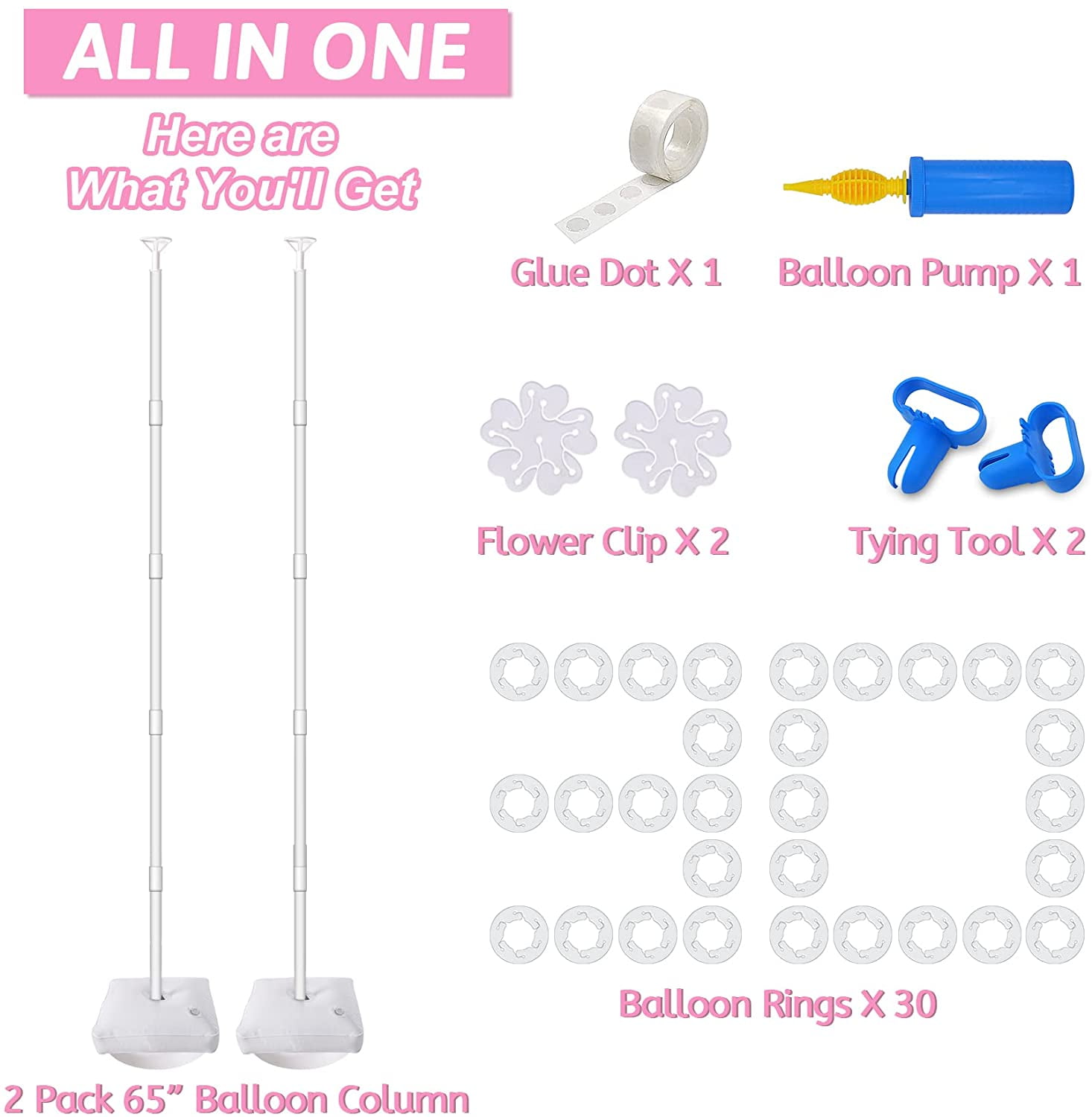 IDAODAN DIY Balloon Column Kit, 2 Set, 61 inch, 30PCS Balloon Rings, Event Decorations - Walmart.com