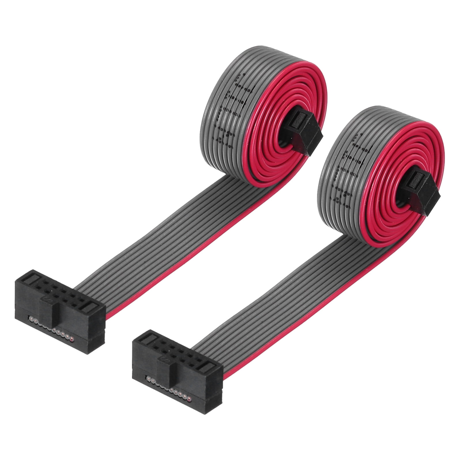 IDC 10Pin Flat Ribbon Cable, 1.27mm Pitch FC to FC Connector 30cm Length Grey Jumper Wire ...