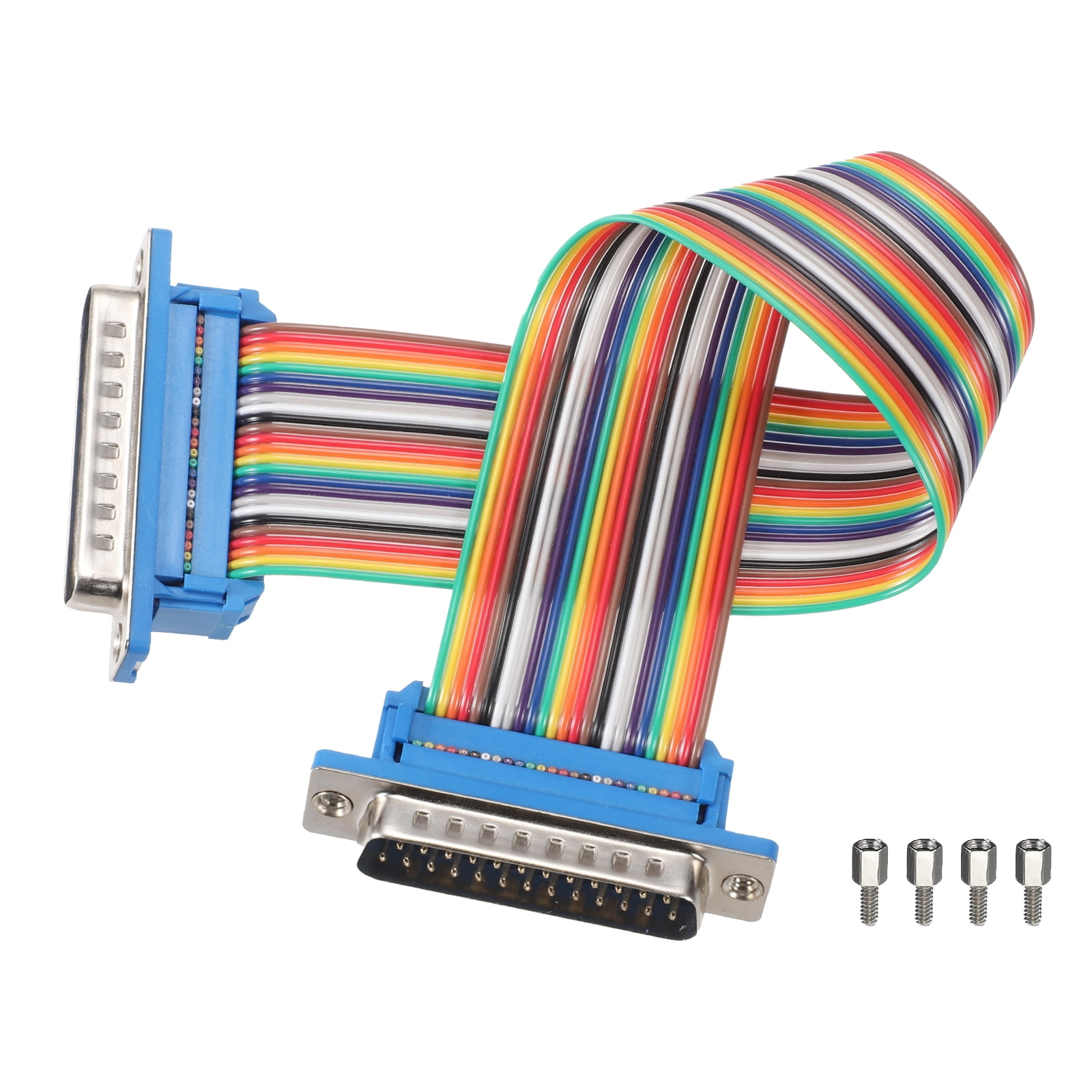 IDC Rainbow Wire Flat Ribbon Cable DB25 Male to DB25 Male 8 Inch Length 2.54mm Pitch Breadboard ...