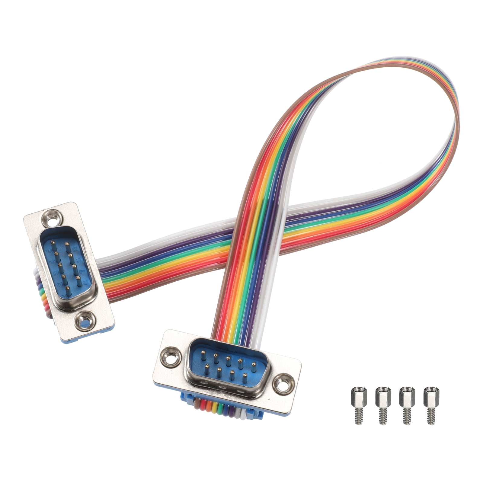 IDC Rainbow Wire Flat Ribbon Cable DB9 Male to DB9 Male 8 Inch Length 2.54mm Pitch Breadboard ...