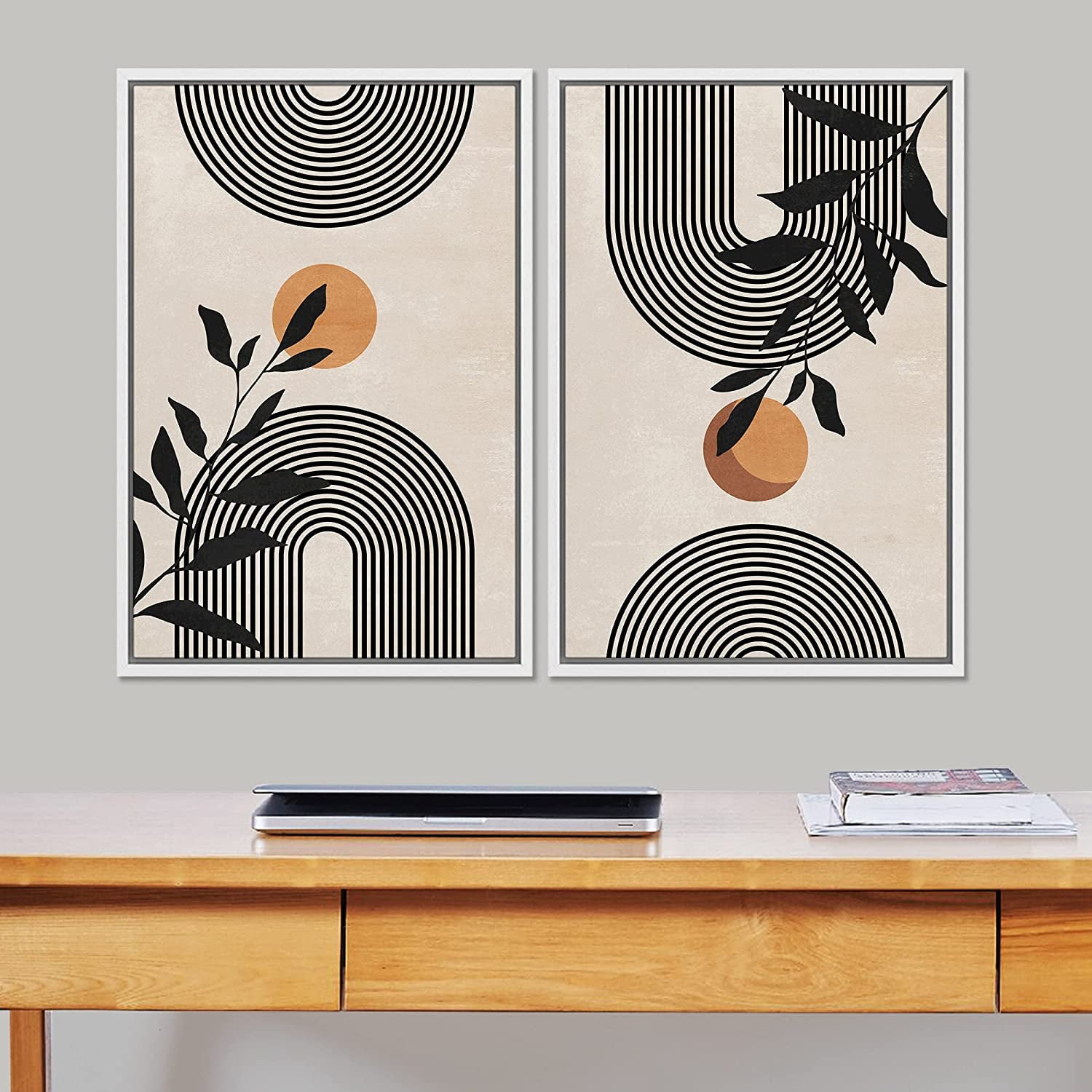 IDEA4WALL 2 Panels Framed Canvas Print Wall Art Set Geometric Illusion ...