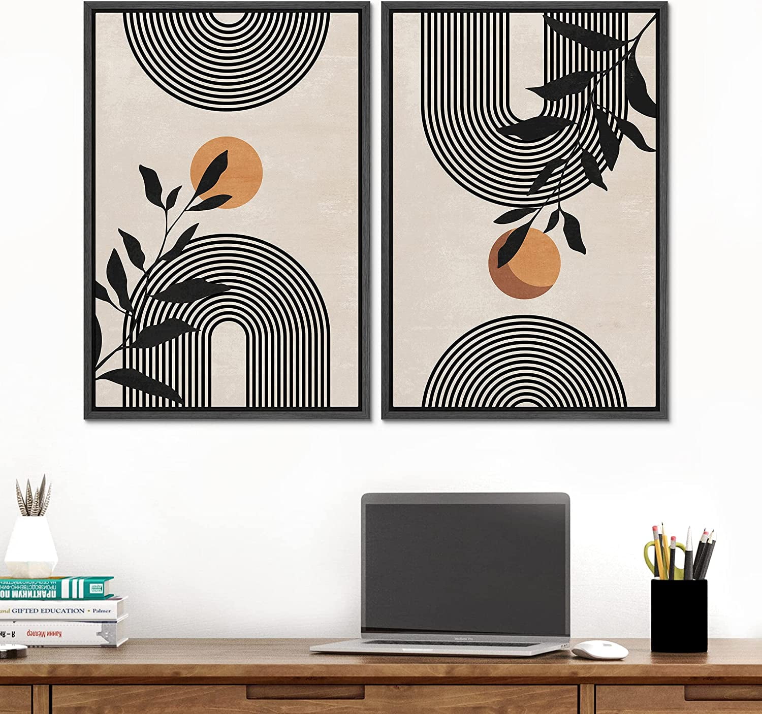 IDEA4WALL 2 Panels Framed Canvas Print Wall Art Set Geometric Illusion ...