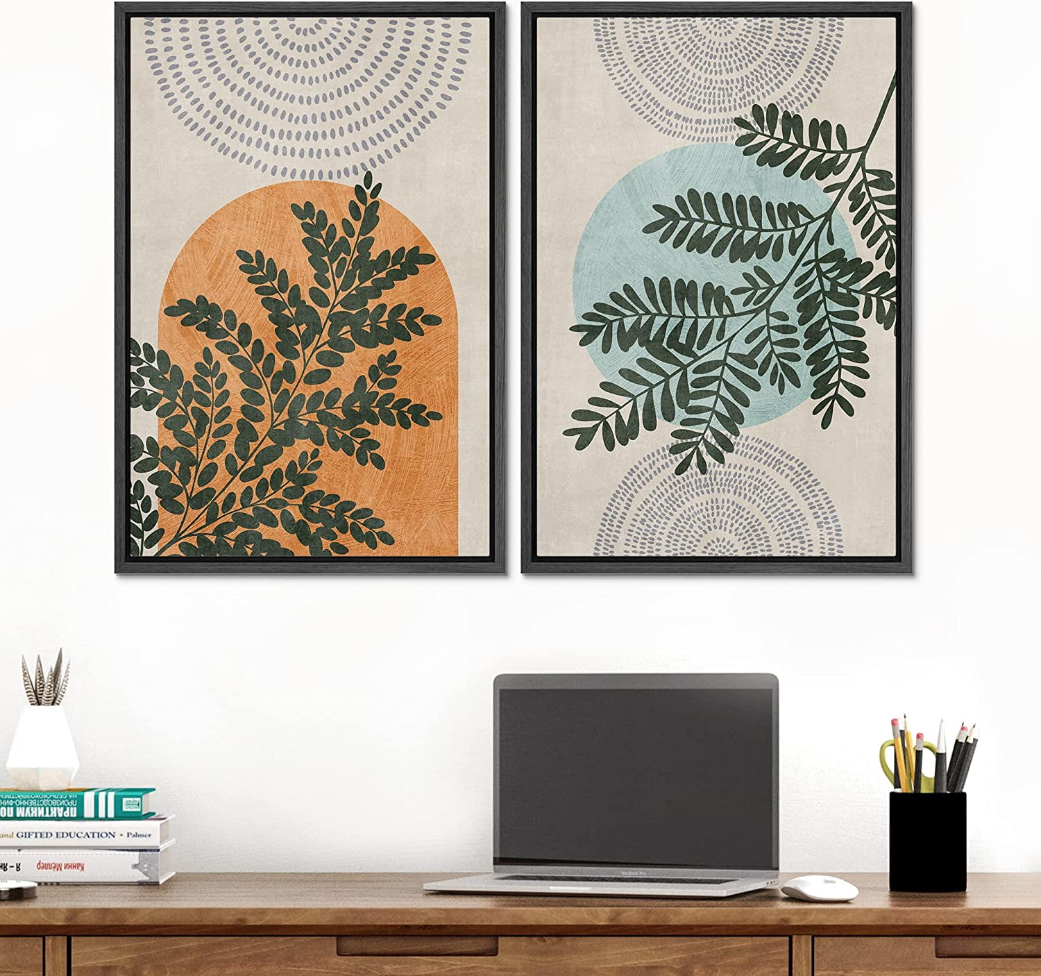 IDEA4WALL 2 Panels Framed Canvas Print Wall Art Set Geometric Spiral ...