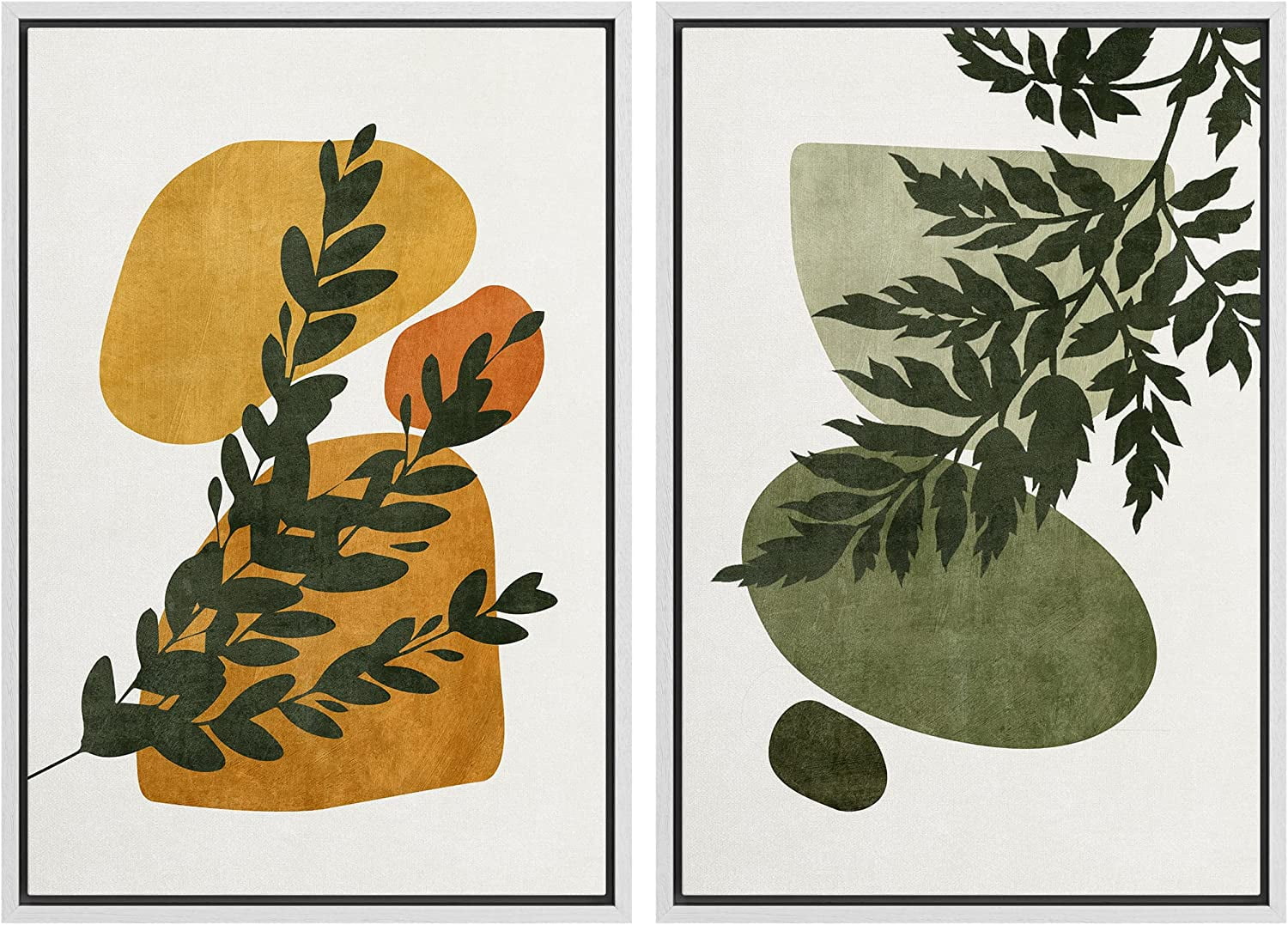 IDEA4WALL 2 Panels Framed Canvas Print Wall Art Set Mid-Century Forest ...