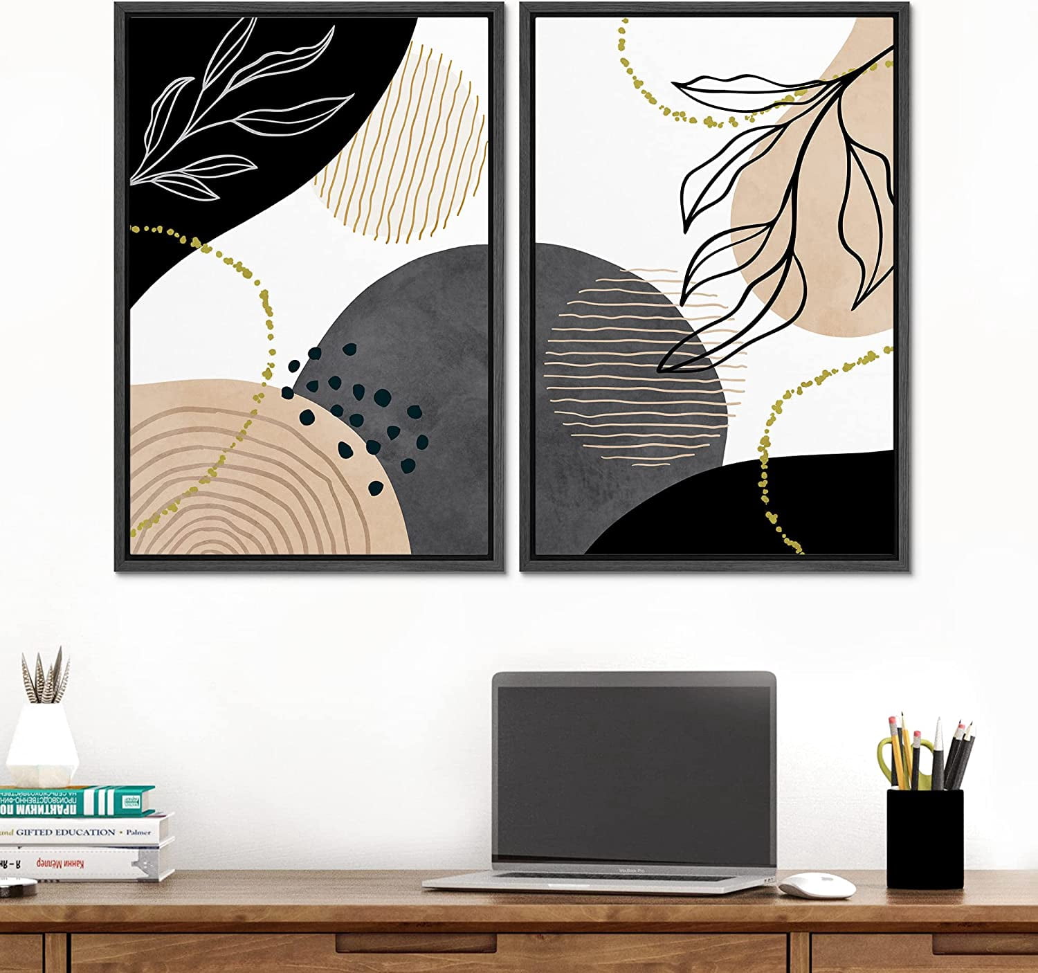 IDEA4WALL 2 Panels Framed Canvas Print Wall Art Set Mid-Century Nordic ...